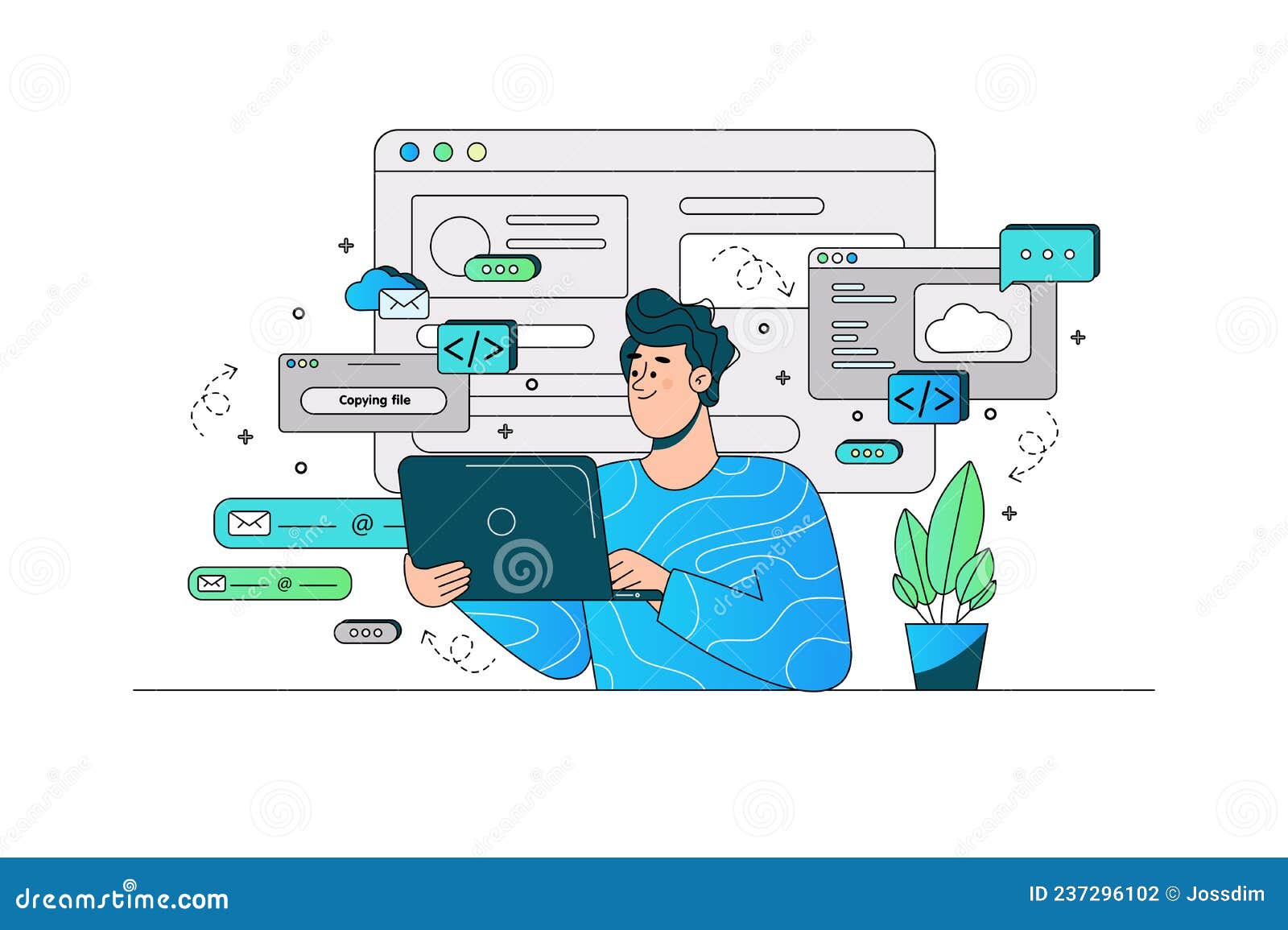Clever Man Testing Computer Website or Interface Stock Vector ...