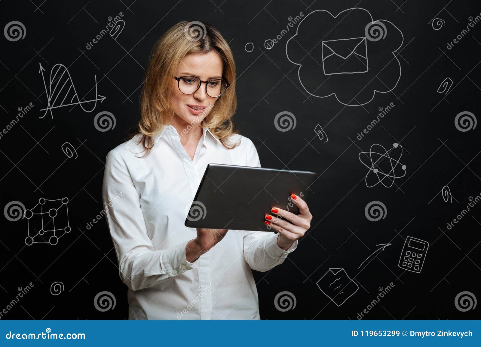 Clever Manager Holding a Tablet and Using it at Work Stock Image ...
