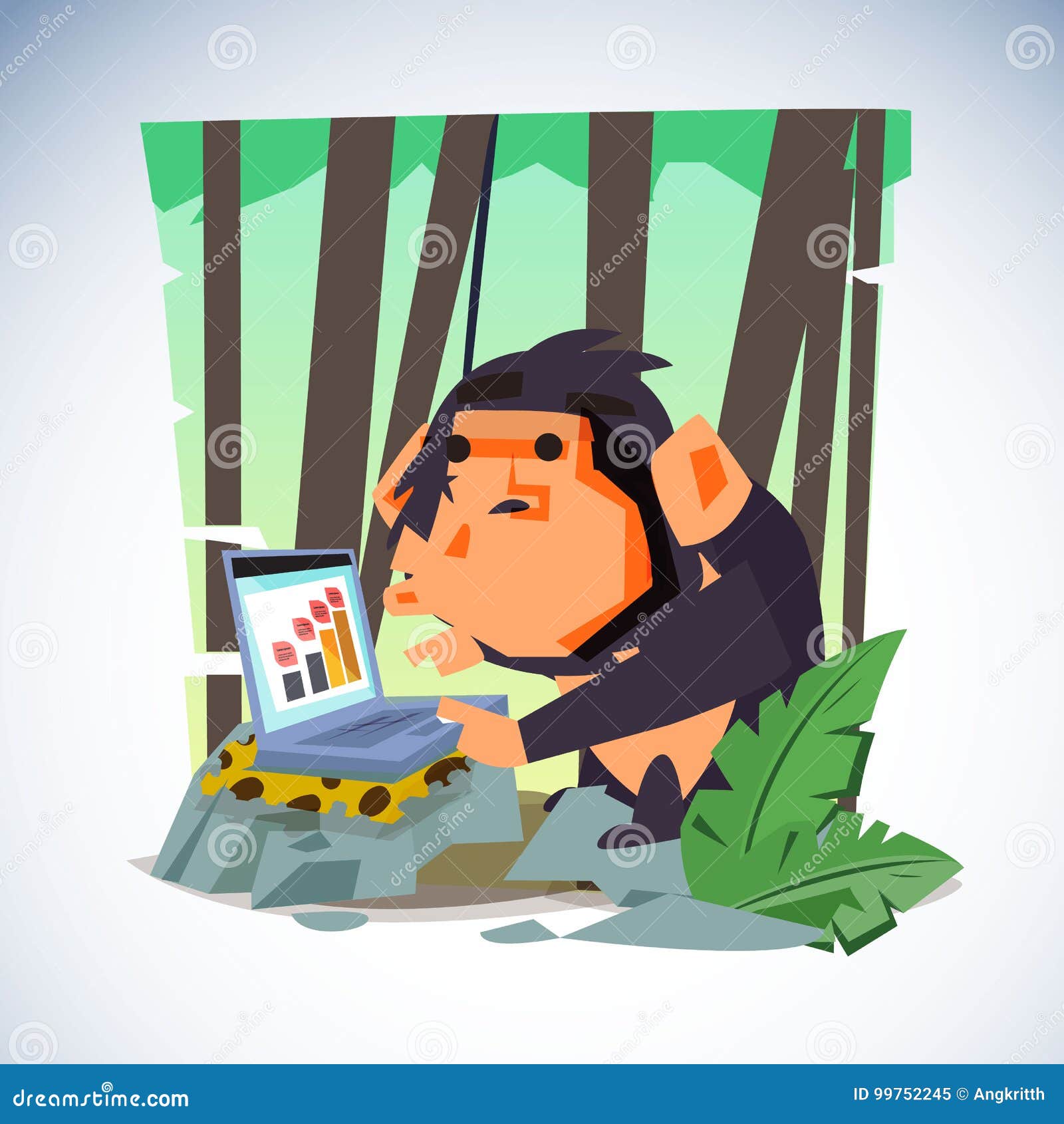 A Clever Monkey In A Sitting Pose. Black And White Cartoon Vector ...