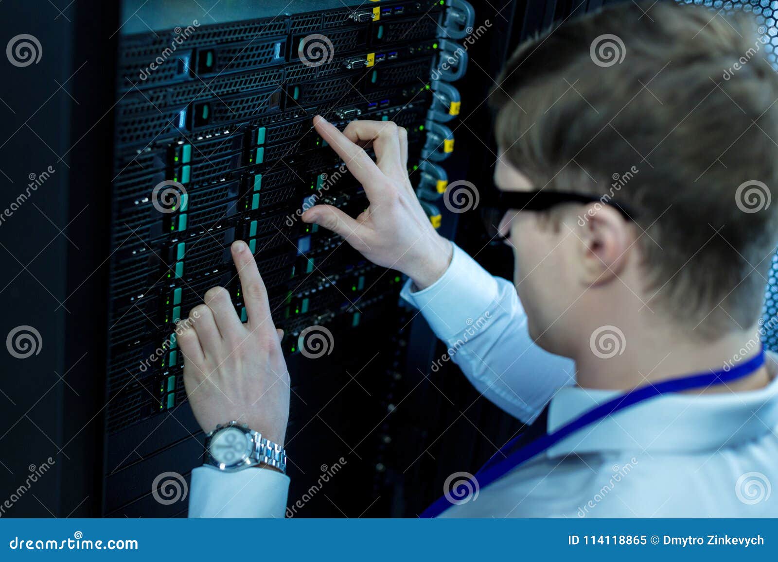 Clever Operator Pressing Right Buttons Stock Image - Image of digital ...