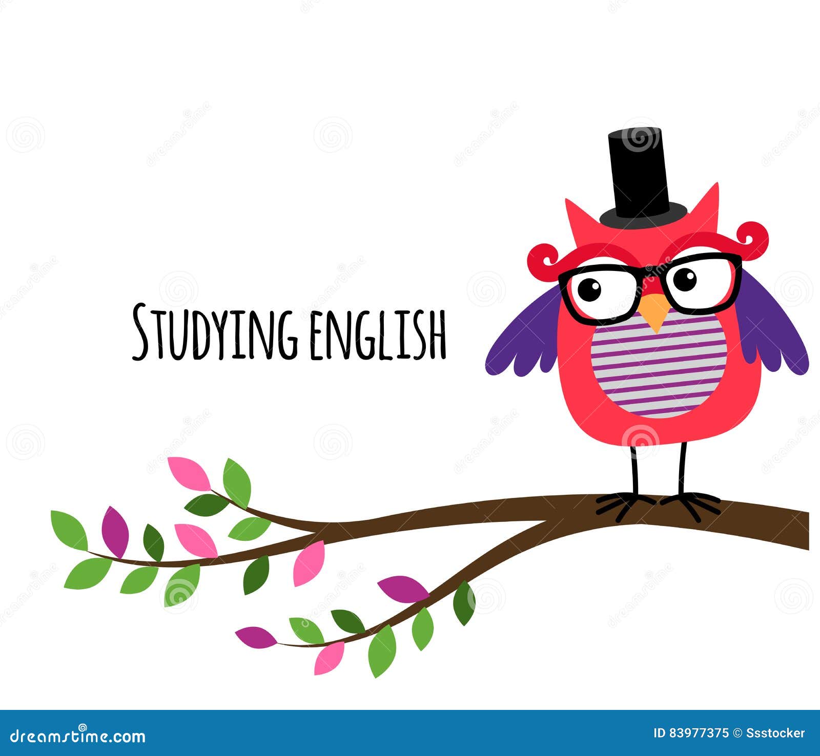 Clever Owl Studying English Banner Stock Vector - Illustration of ...