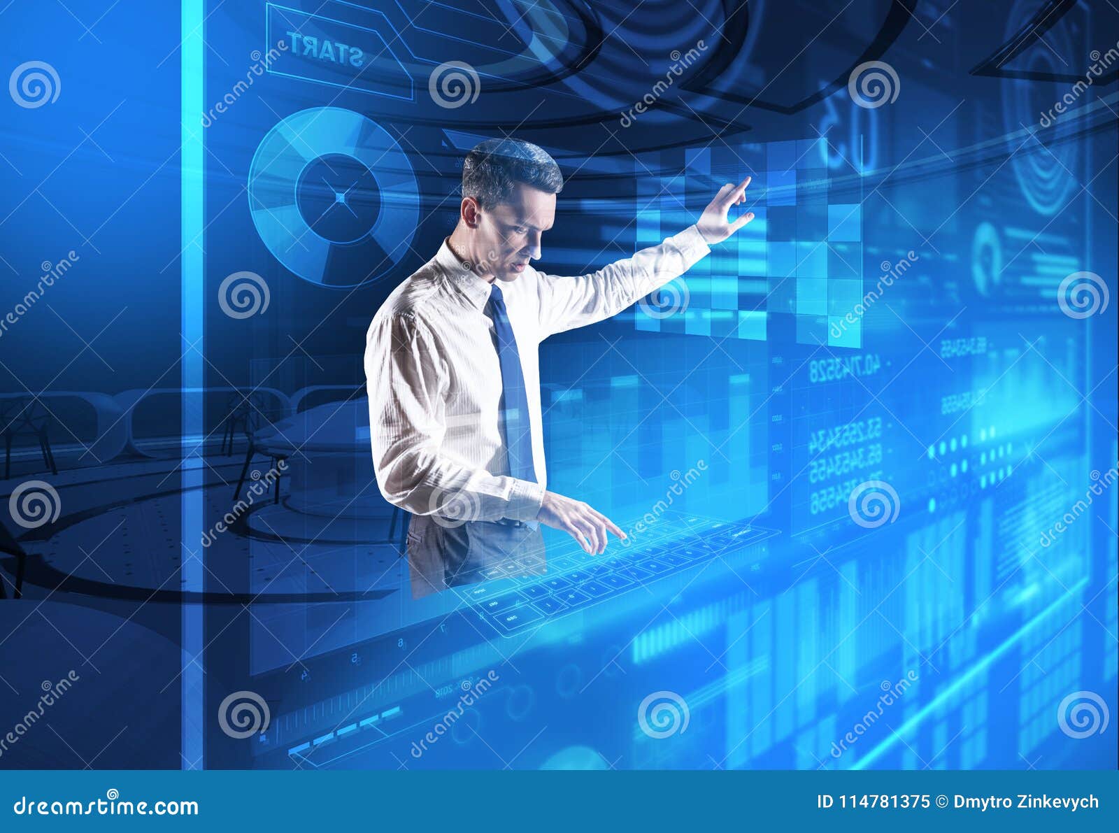 Clever Programmer Standing in Front of a Transparent Screen Stock Image ...