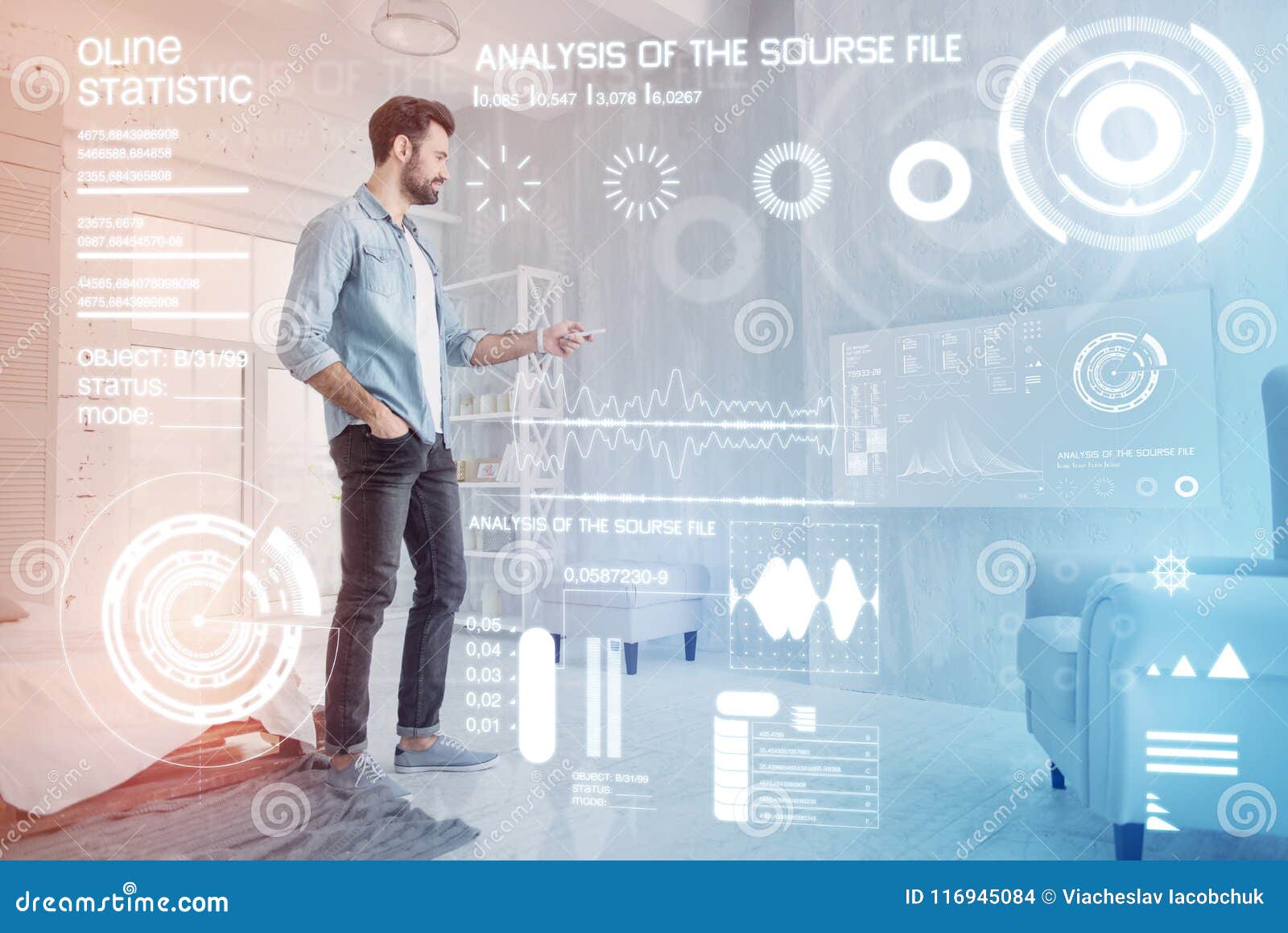 Clever Programmer Testing His Smart House System and Looking Impressed ...