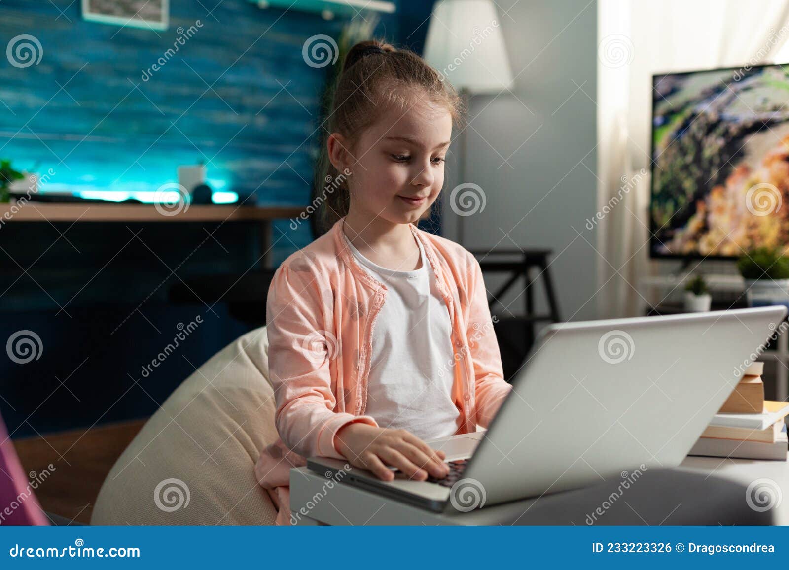 Clever Schoolchild Working at Literature Homework Browsing Educational ...