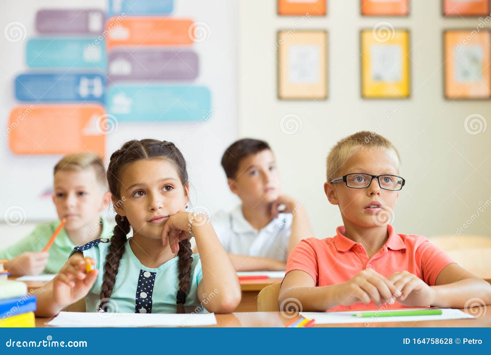 Clever Schoolchildren Studing and in Classroom at School Stock Photo ... Clever Schoolchildren Studing and in Classroom at School Stock Photo ...