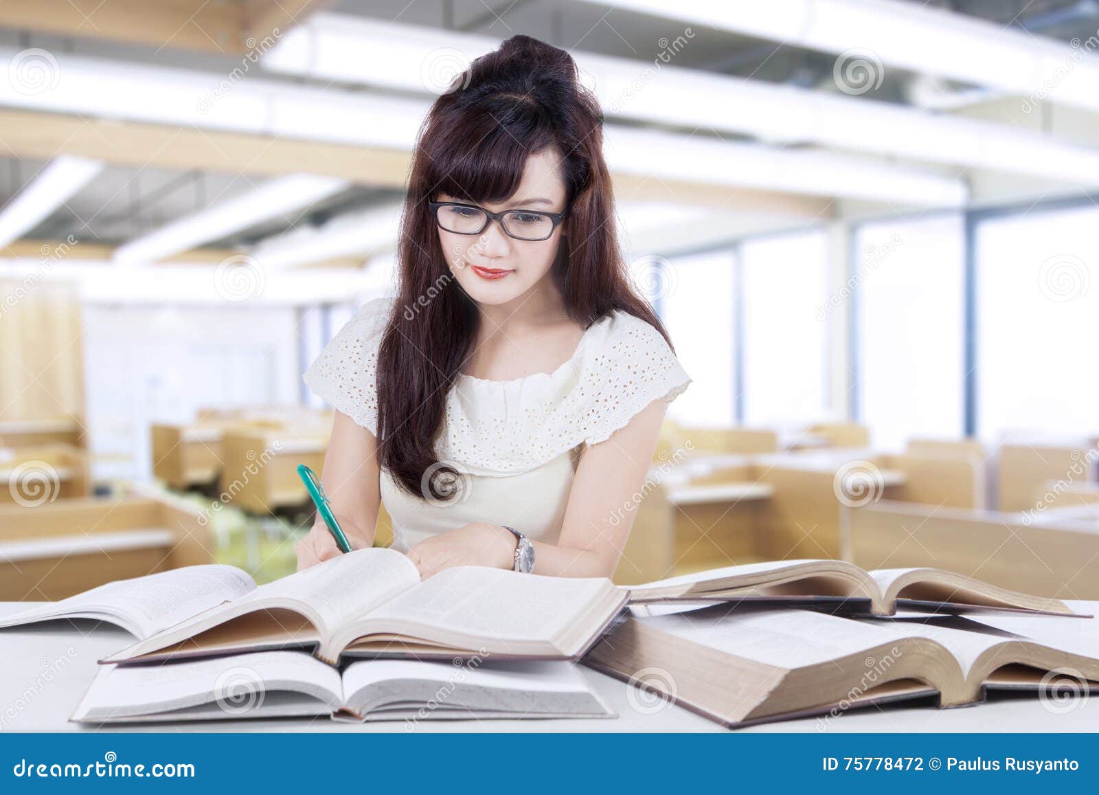 Clever Student Learns with Books in Class Stock Photo - Image of school ...
