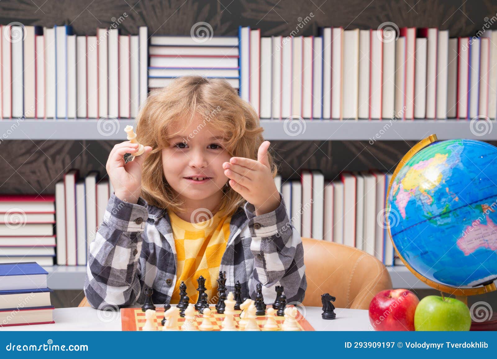 Clever Thinking Child. Kid Playing Chess. Clever Child Thinking about ...