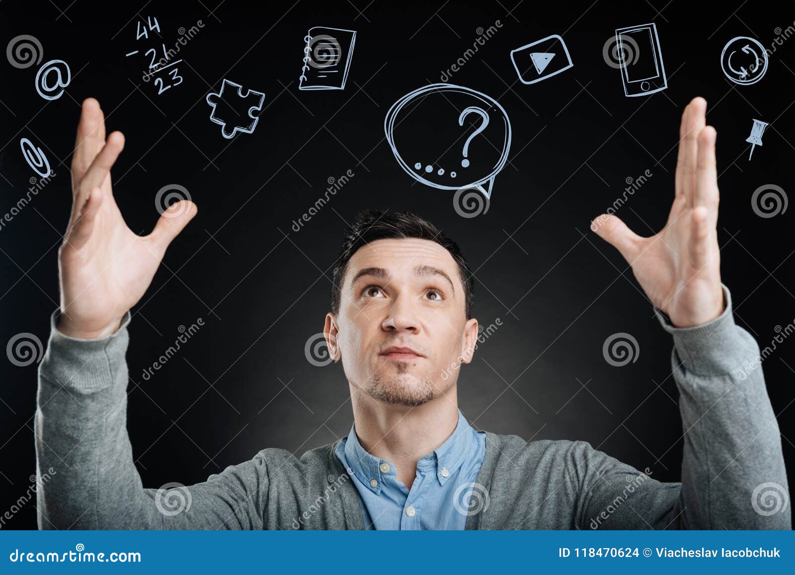 Clever Web Developer Putting His Hands Up and Looking Confident Stock ...