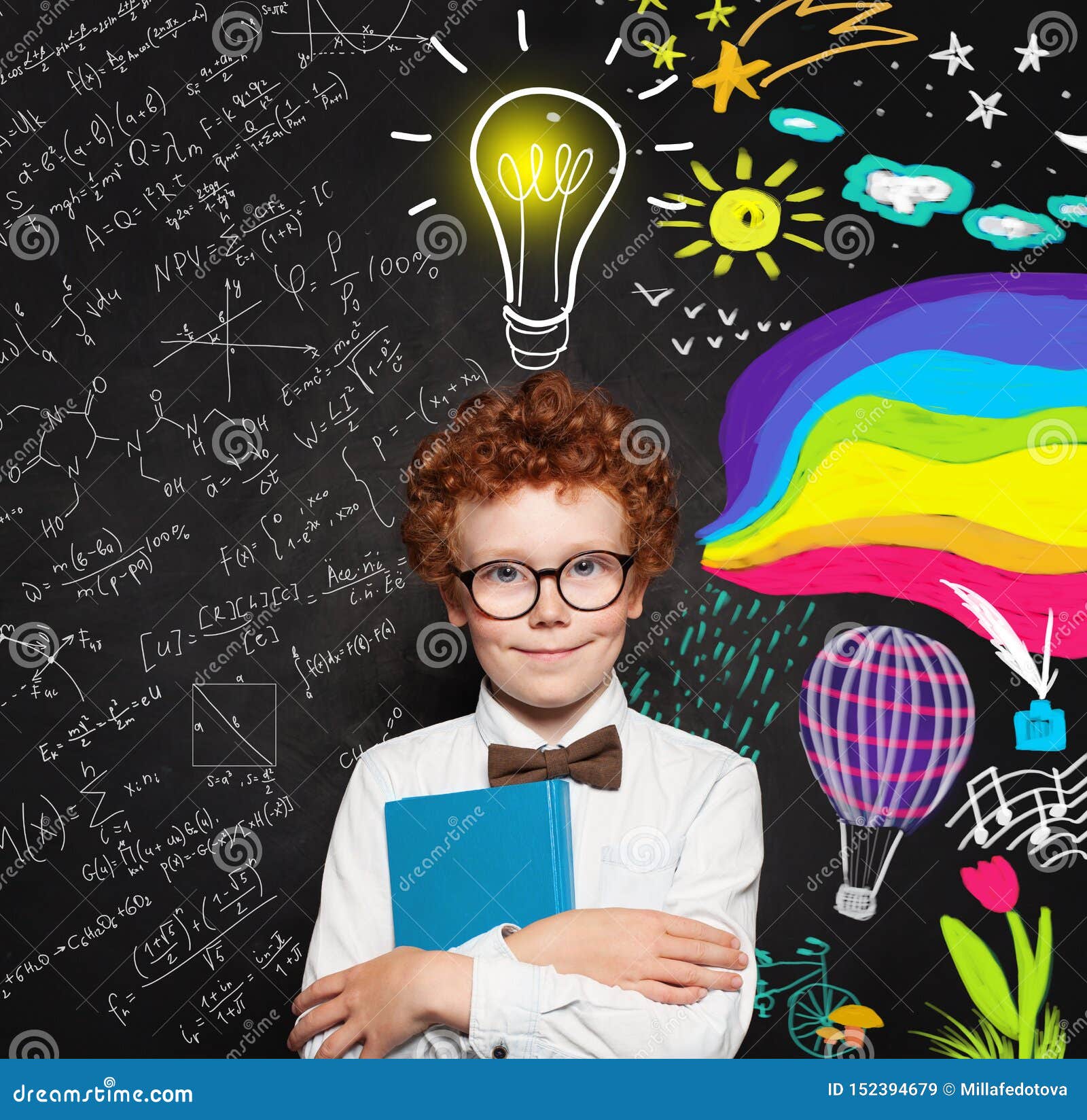 Clever Young Boy Portrait. Brainstorming, Creativity, Science and Arts ...