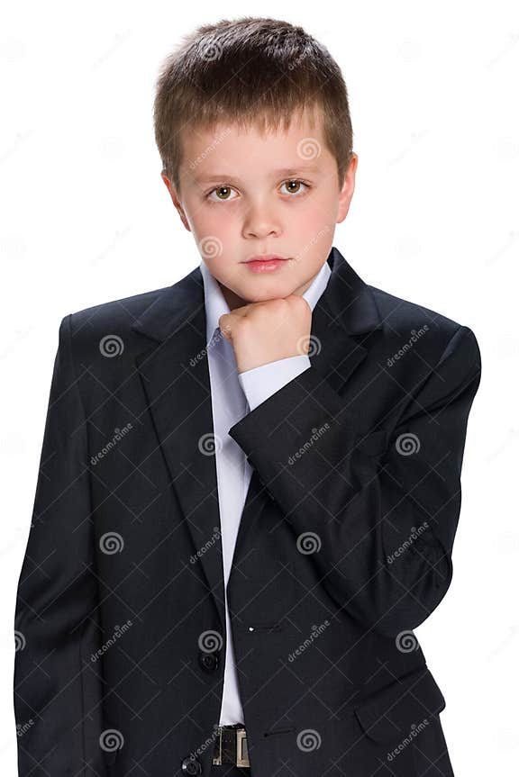 Clever young boy thinks stock image. Image of concentration - 64157871