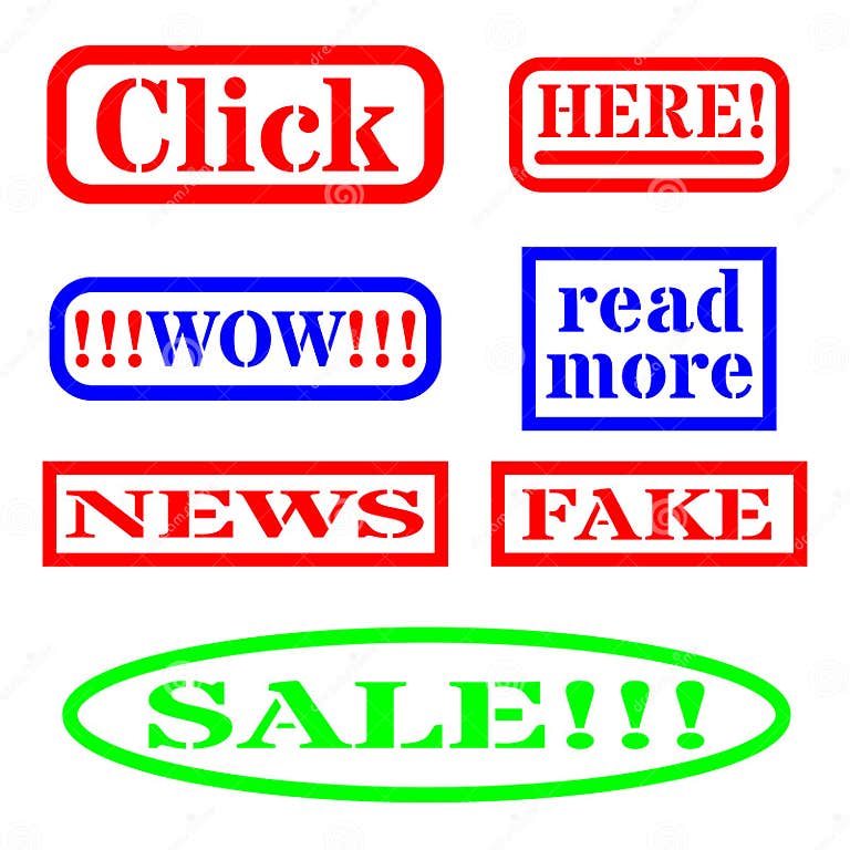 Click bait, signs for web stock vector. Illustration of button - 98101547