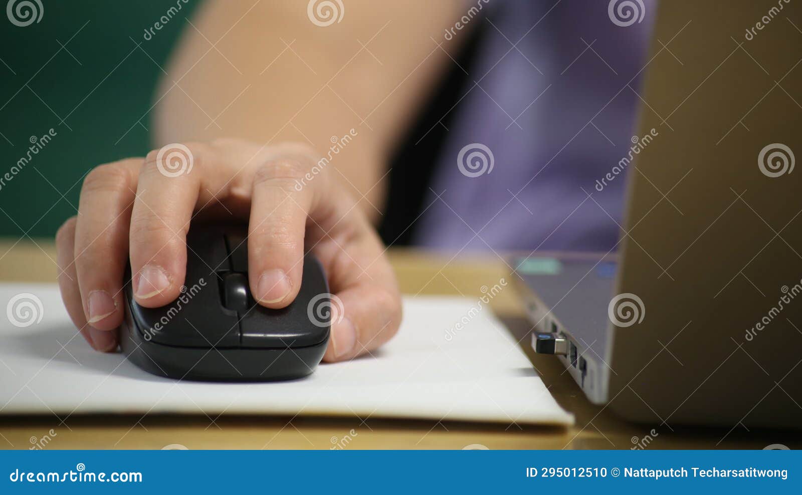 Click Black Computer Mouse on a Work Desk. Working with a PC or Laptop ...