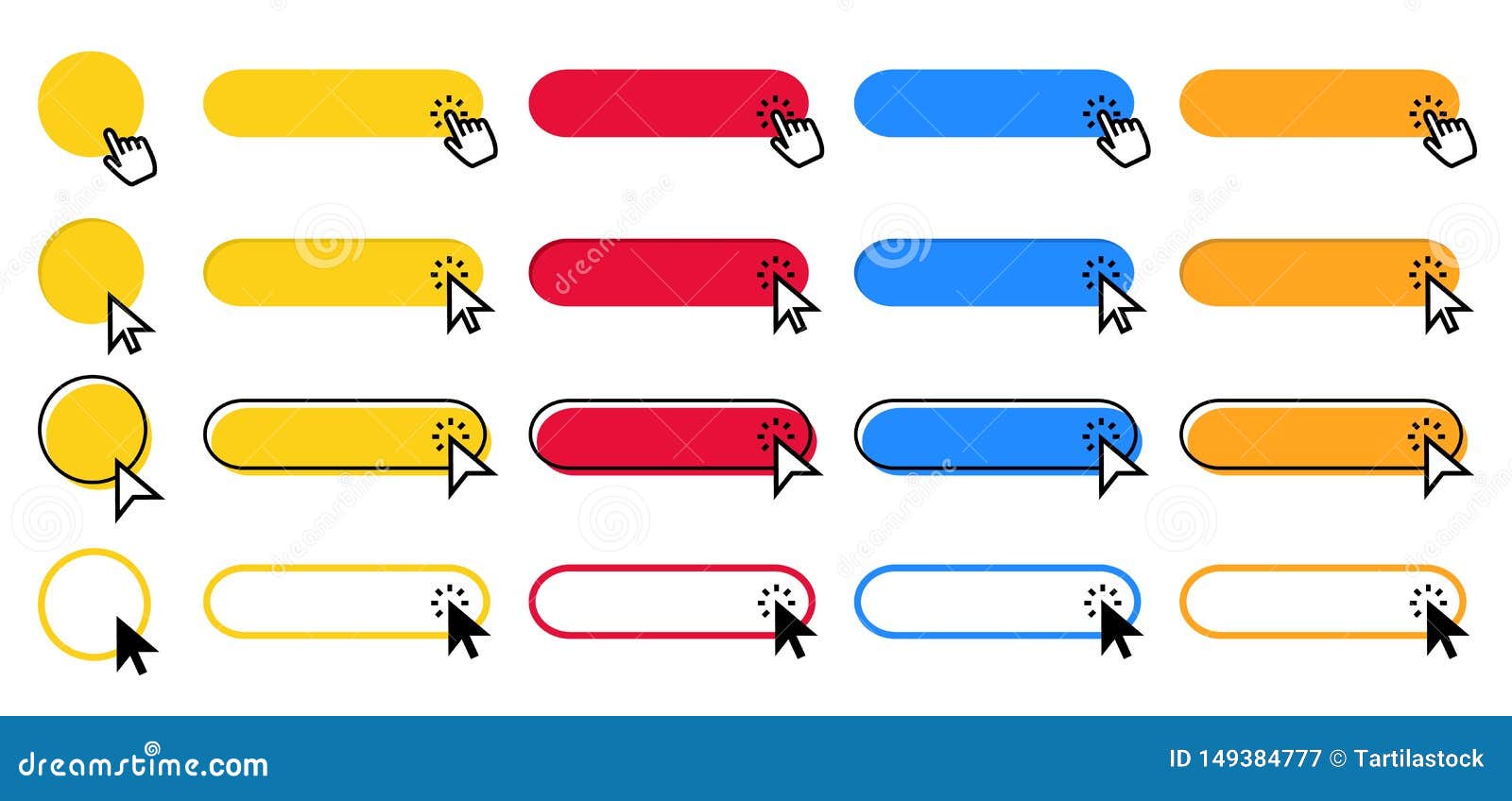 Click Button. Cursor Pointer Clicking on Buttons, Pointing Hand Clicks ...