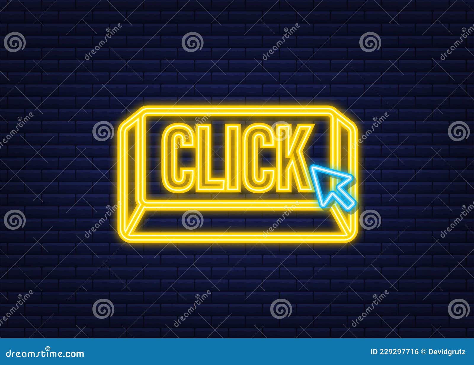 Click Button with Hand Pointer Clicking. Neon Icon. Vector Stock ...