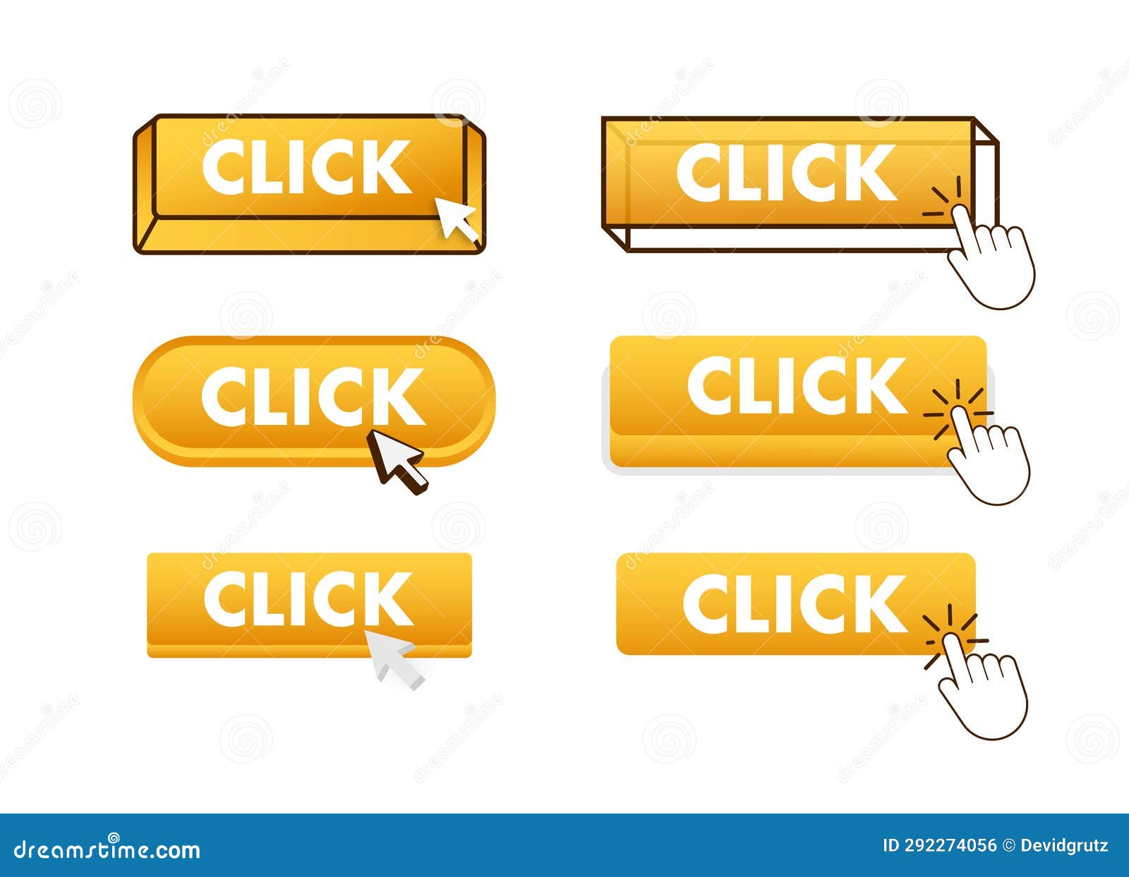 Click Button with Pointer Clicking. Click Web Buttons Set. User Interface Element in Flat Style ...