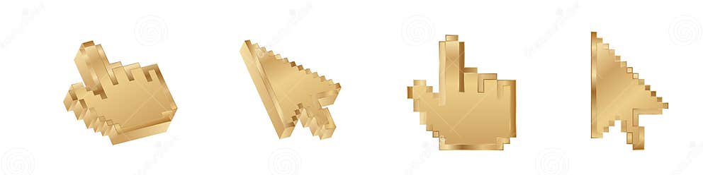 Click Cursor 3d Gold Icon. Computer Mouse Pointer Golden Arrow Stock ...