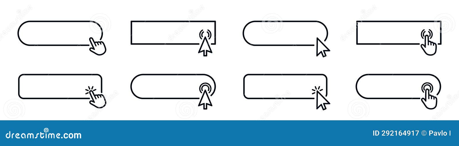 Click Cursor Set Button with Hand Pointer and Arrow Clicking. Click Here Computer Mouse Cursor ...