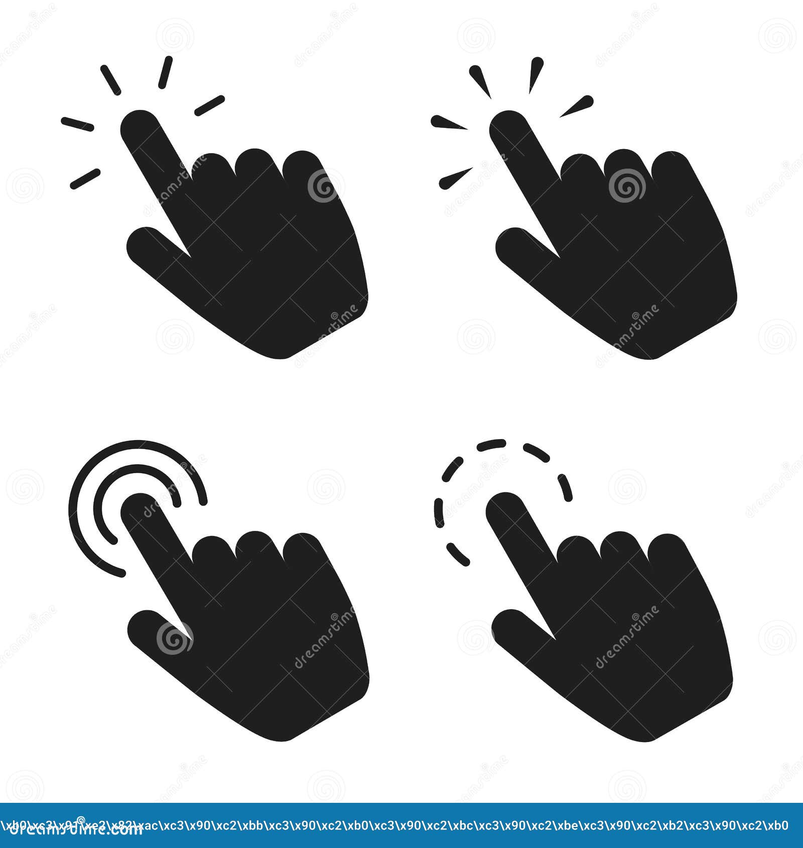 Click Finger Icon Set. Hand Touching Of Cursor. Choose Pointer Symbol ...