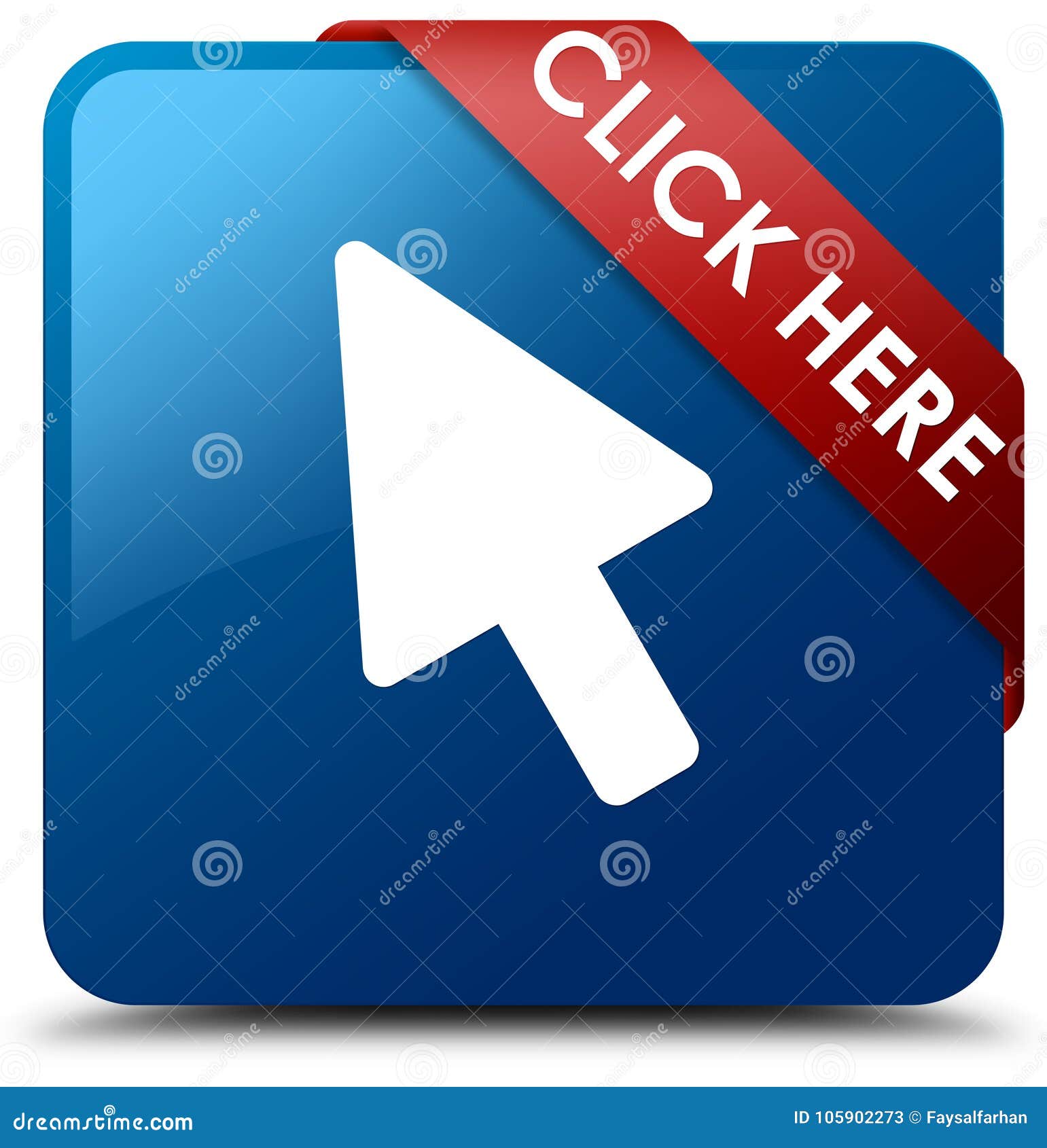 Click Here Blue Square Button Red Ribbon in Corner Stock Illustration ...