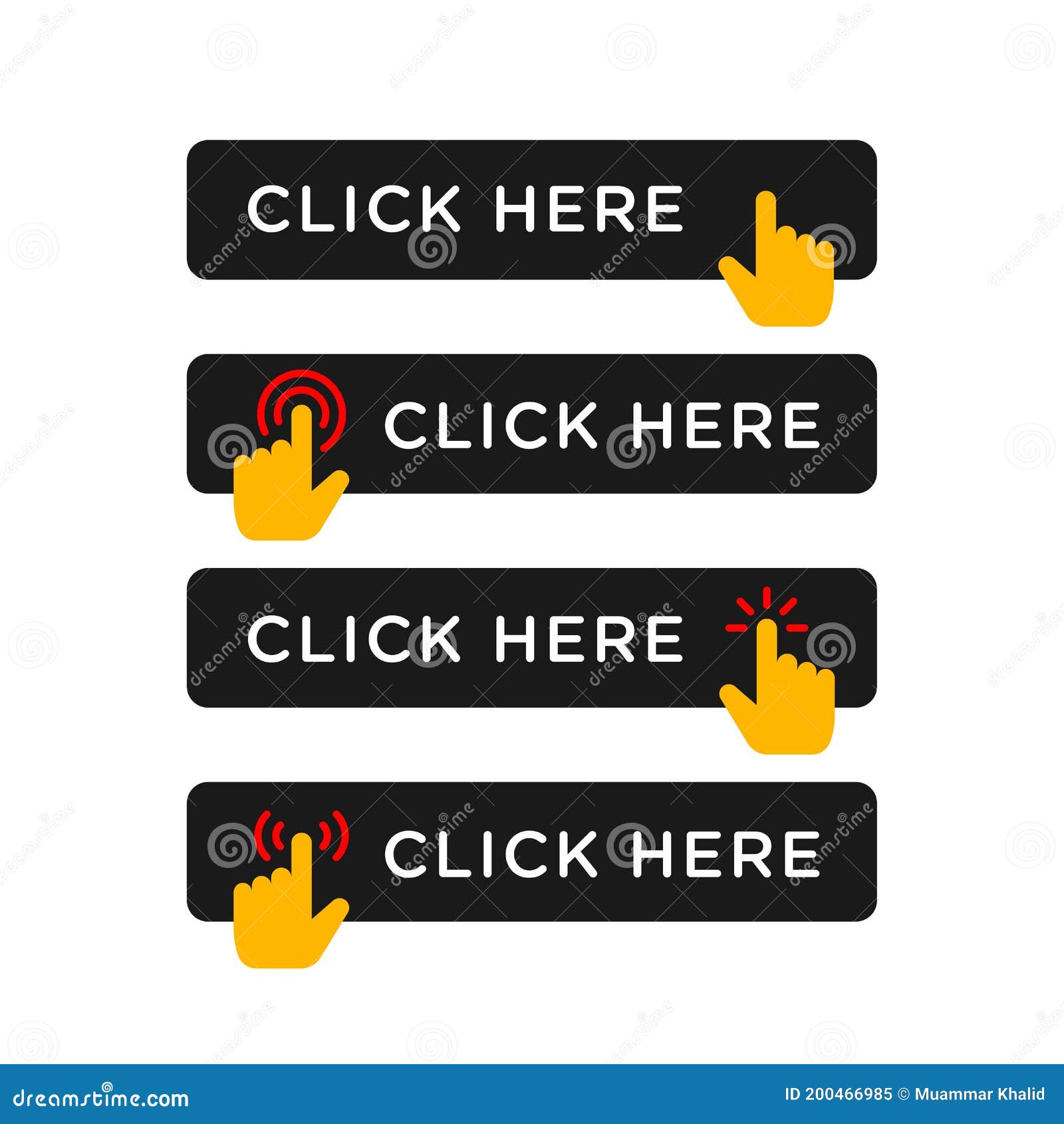 Click Here Button in Flat Style Design with Various Hand Finger Cursor ...