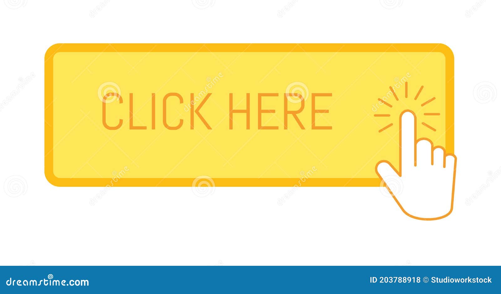 Click Here Button with Hand Cursor Pressing on White Stock Vector ...