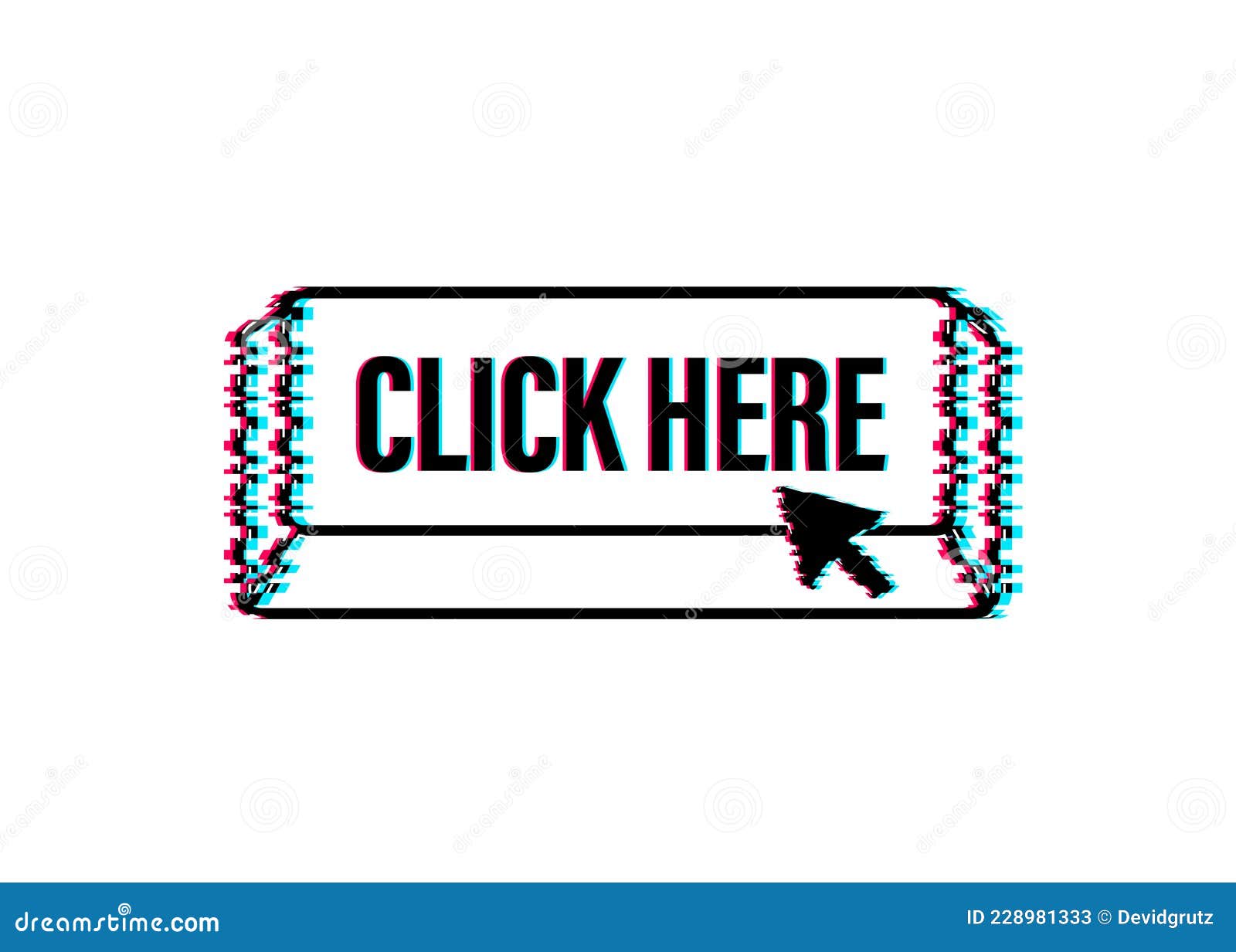 Click Here Button with Hand Pointer Clicking. Glitch Icon. Vector Stock ...