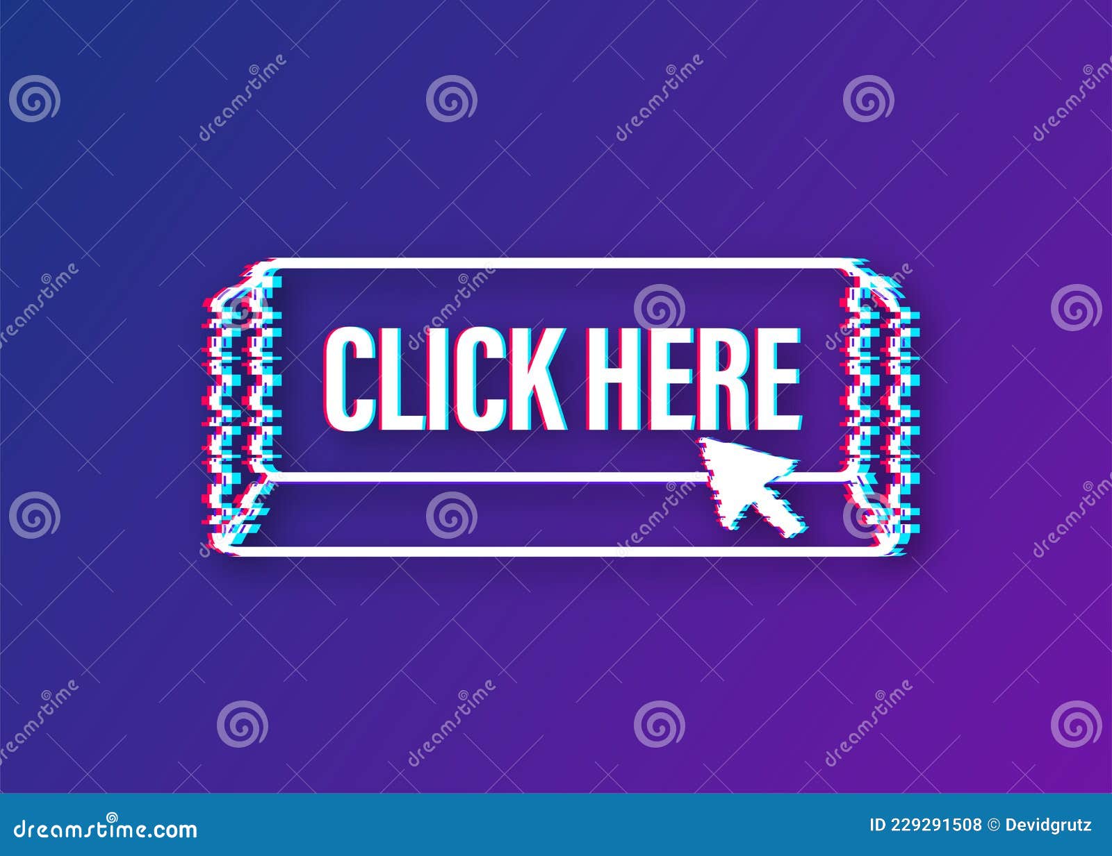 Click Here Button with Hand Pointer Clicking. Glitch Icon. Vector Stock ...