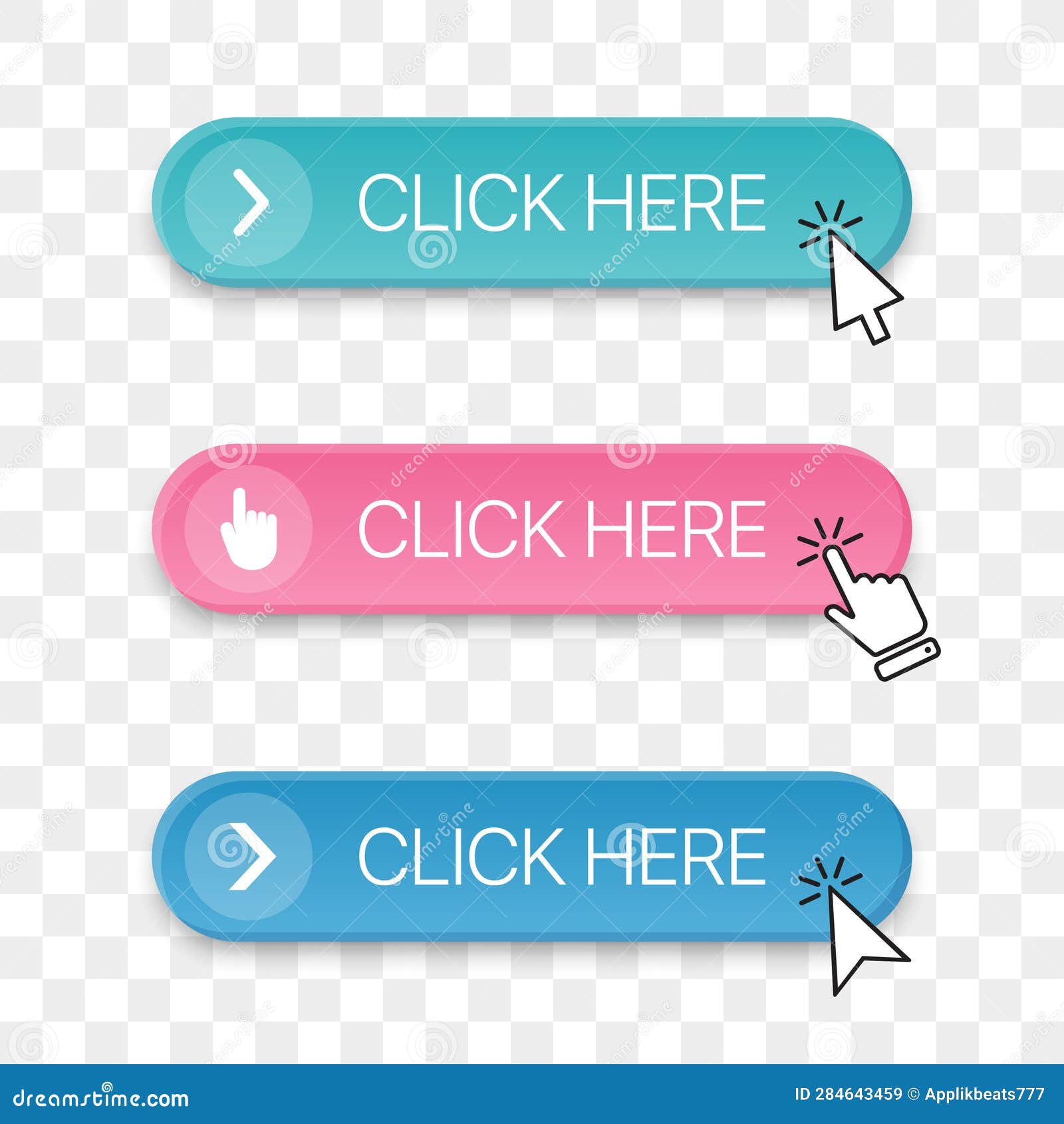 Click Here Button Icon Collection with Different Clicking Hand Cursor ...