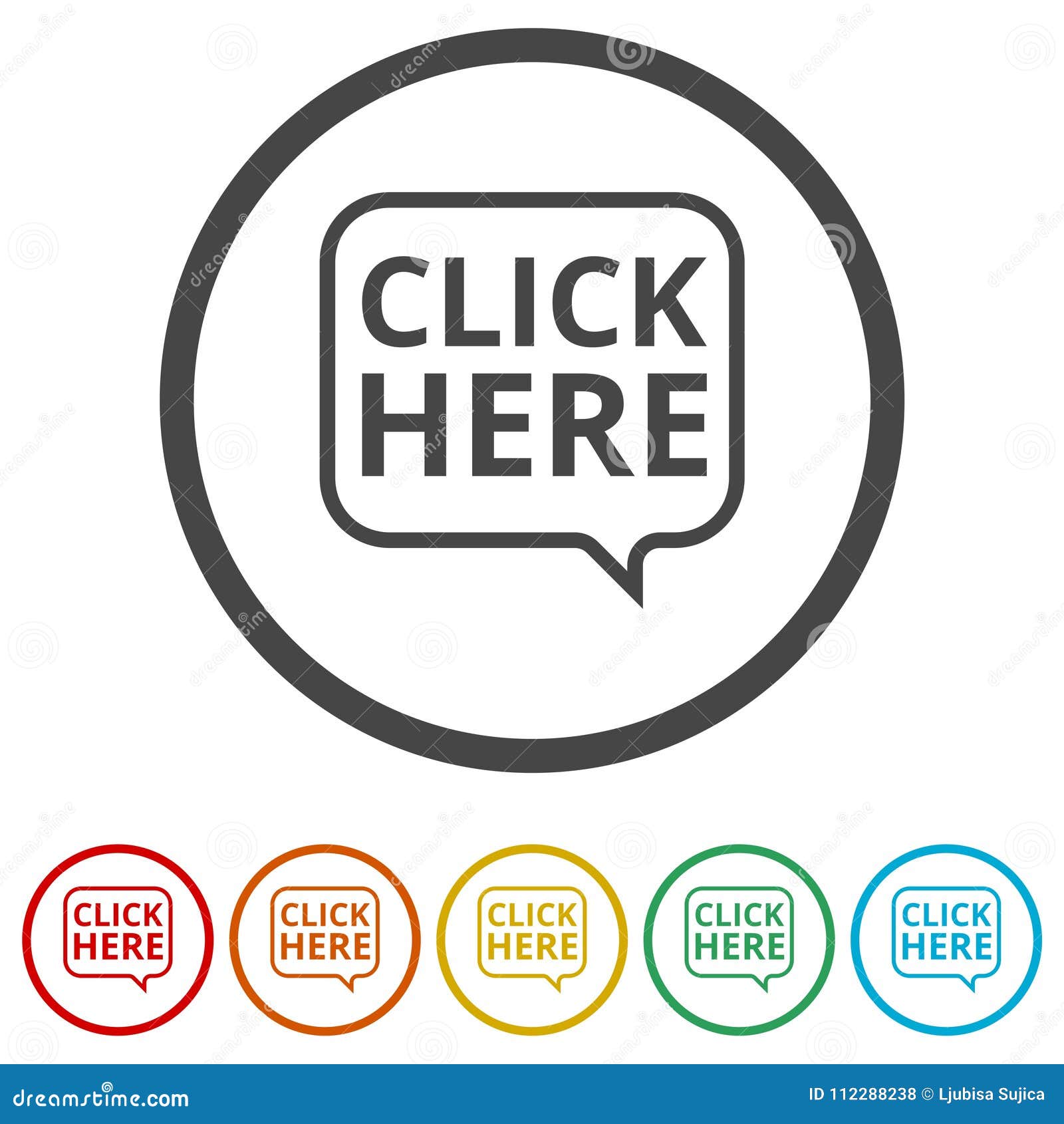 `Click Here` Button, Click Here Icon, Click Here Sign, 6 Colors ...