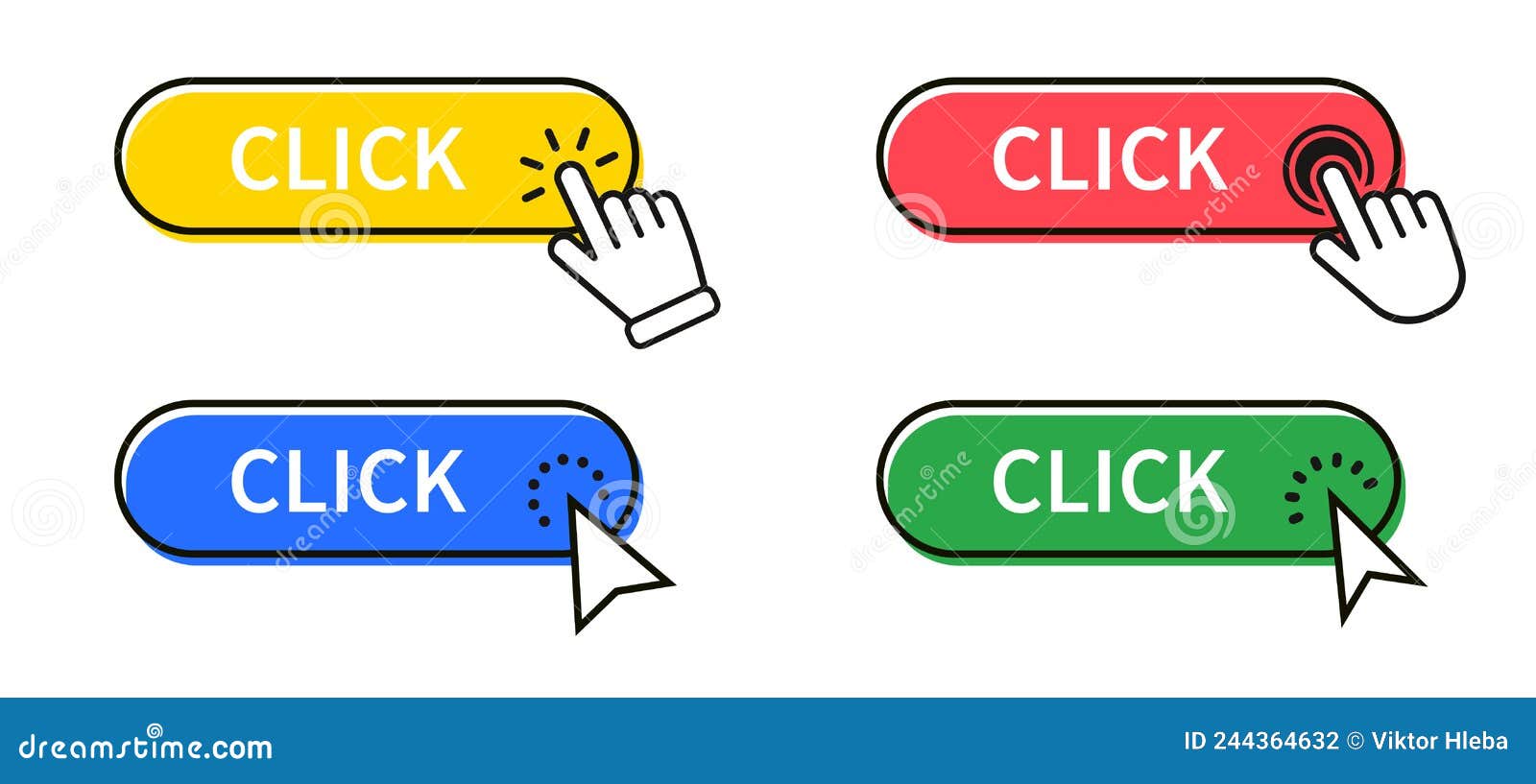 Click Here Button with Mouse Cursor. Set for Button Website Design. Computer Mouse Click Cursor ...