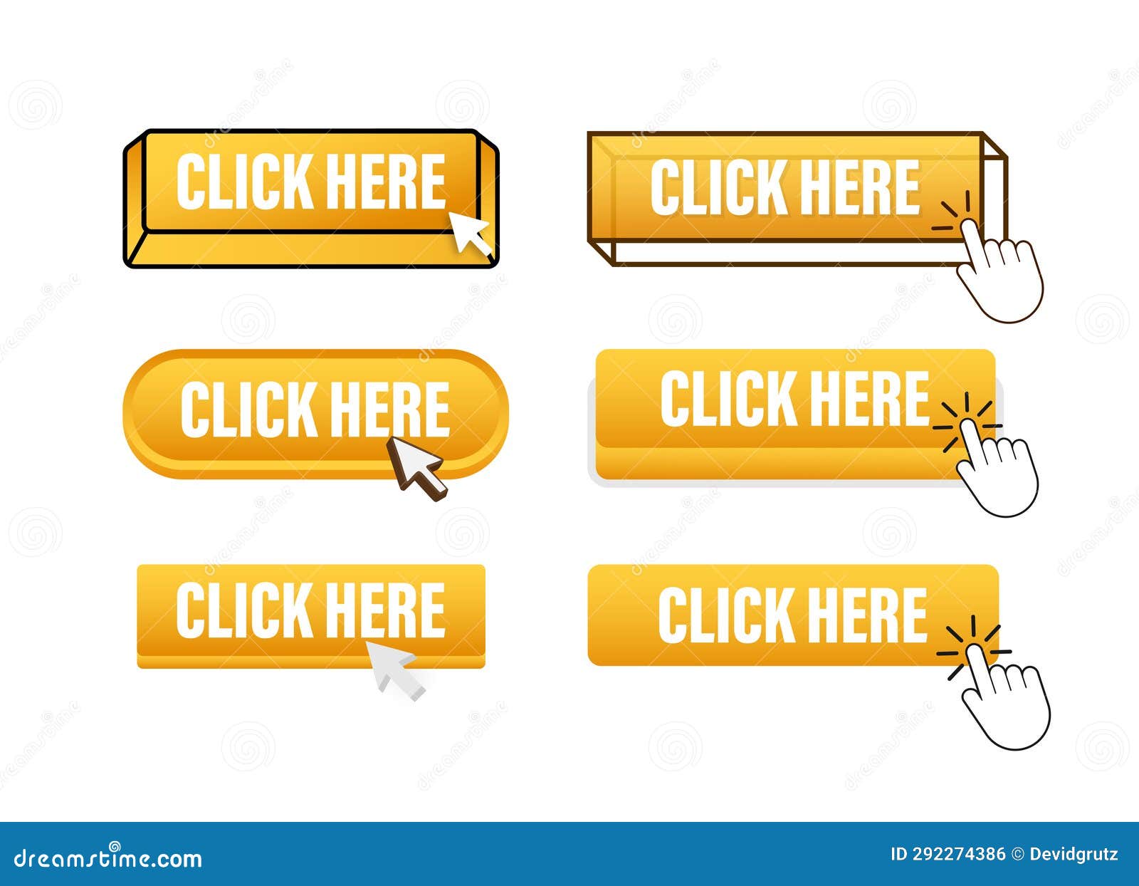 Click Here Button with Pointer Clicking. Click Here Web Buttons Set. User Interface Element in ...