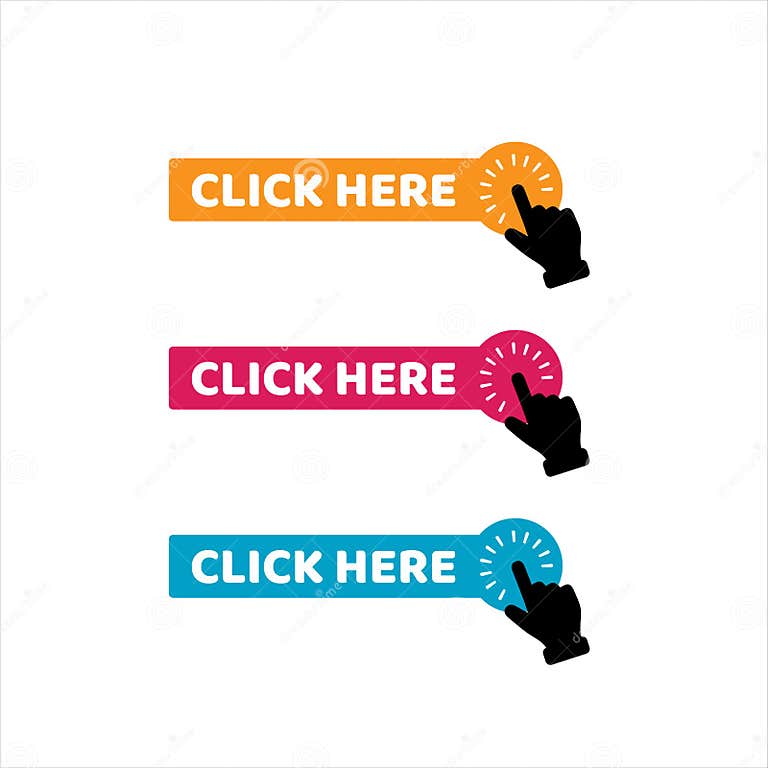 Click Here Button Vector. Symbol of Hand Pointer Clicking Click Here ...