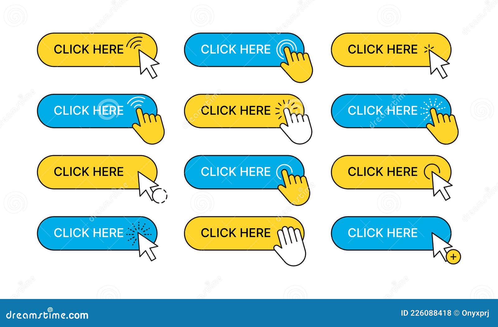 Click Here Buttons. Web Ui Navigation Elements Arrows Hand Click ...