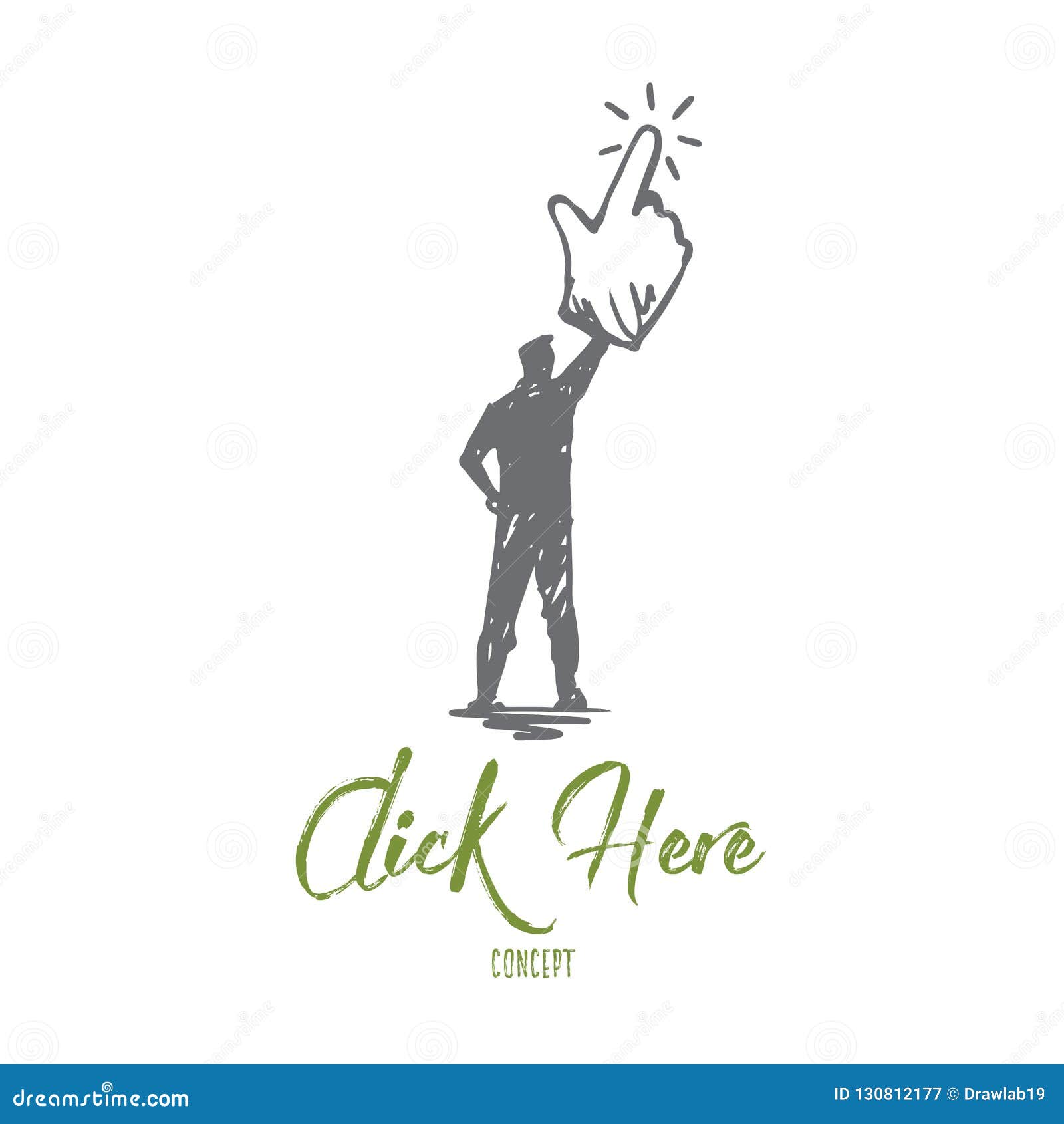 Click Here, Finger, Man, Push Concept. Hand Drawn Isolated Vector ...