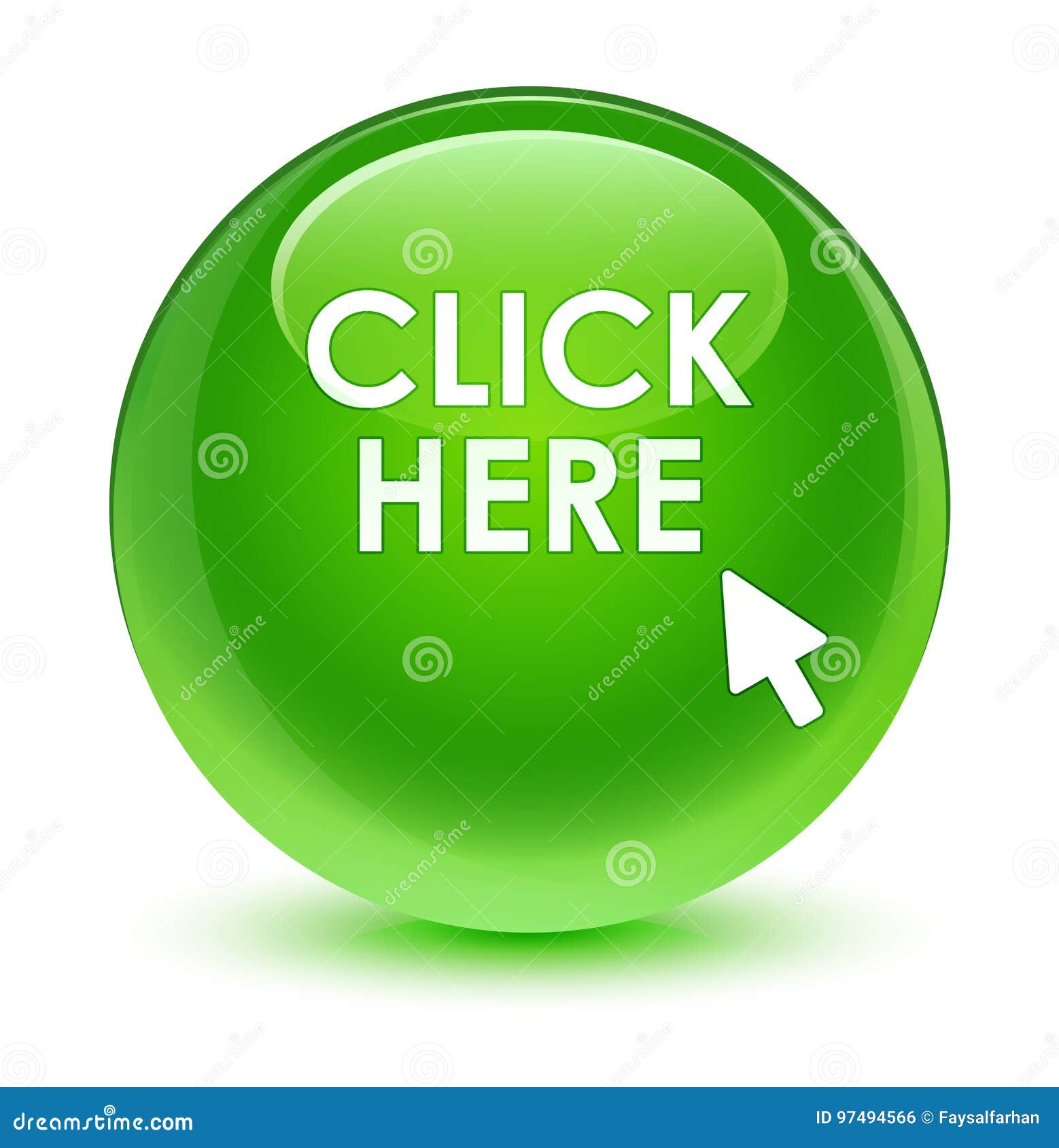 Click Here Glassy Green Round Button Stock Illustration - Illustration ...