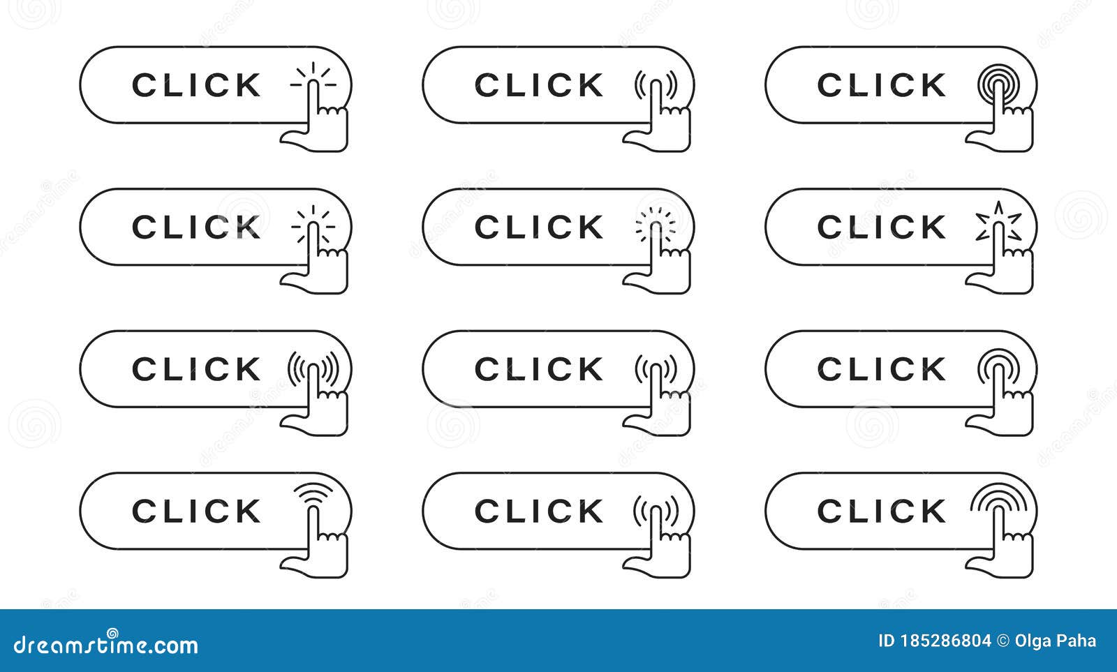 Click here hand set 2 stock vector. Illustration of line - 185286804