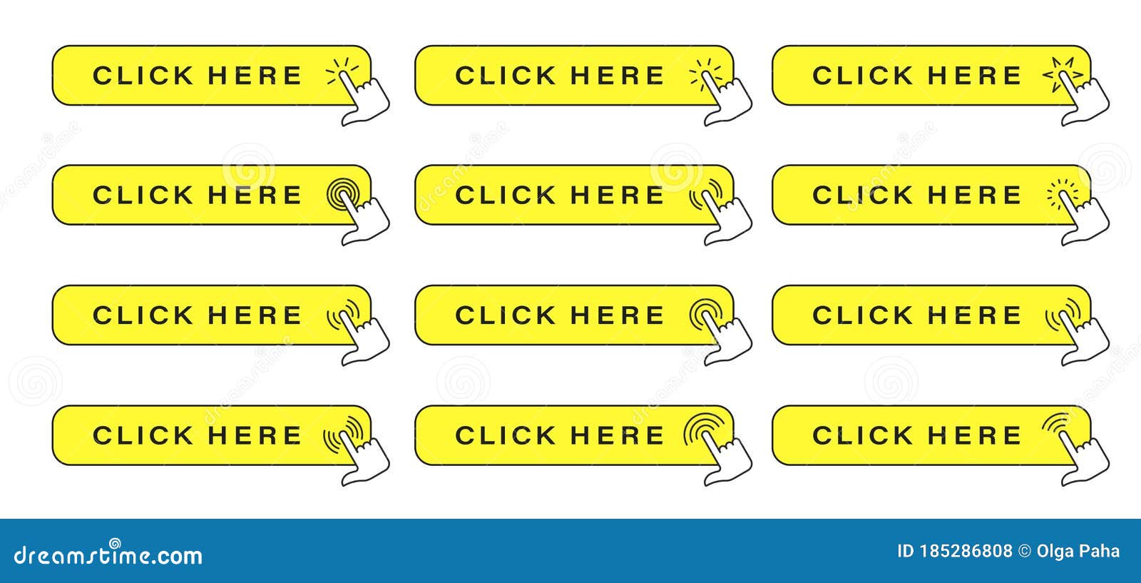 Click here hand set 15 stock vector. Illustration of pictogram - 185286808