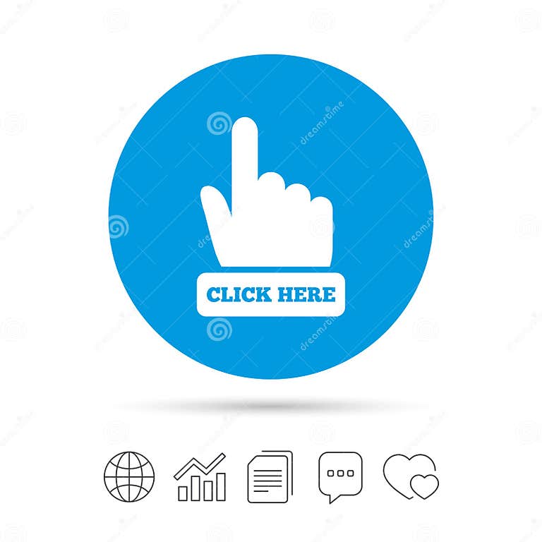 Click Here Hand Sign Icon. Press Button Stock Vector - Illustration of ...