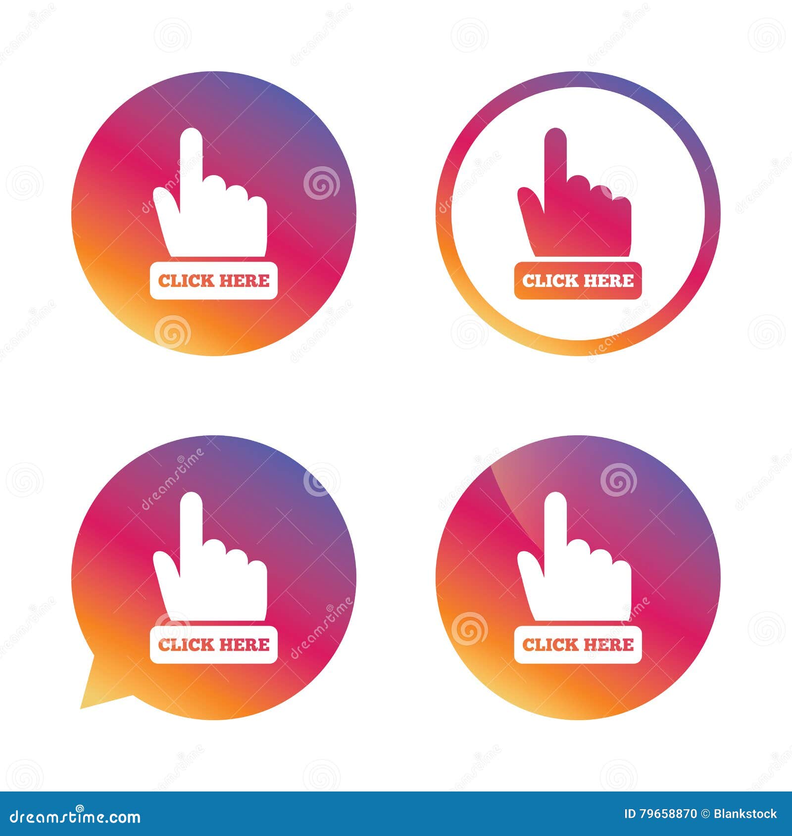 Click Here Hand Sign Icon. Press Button Stock Vector - Illustration of ...