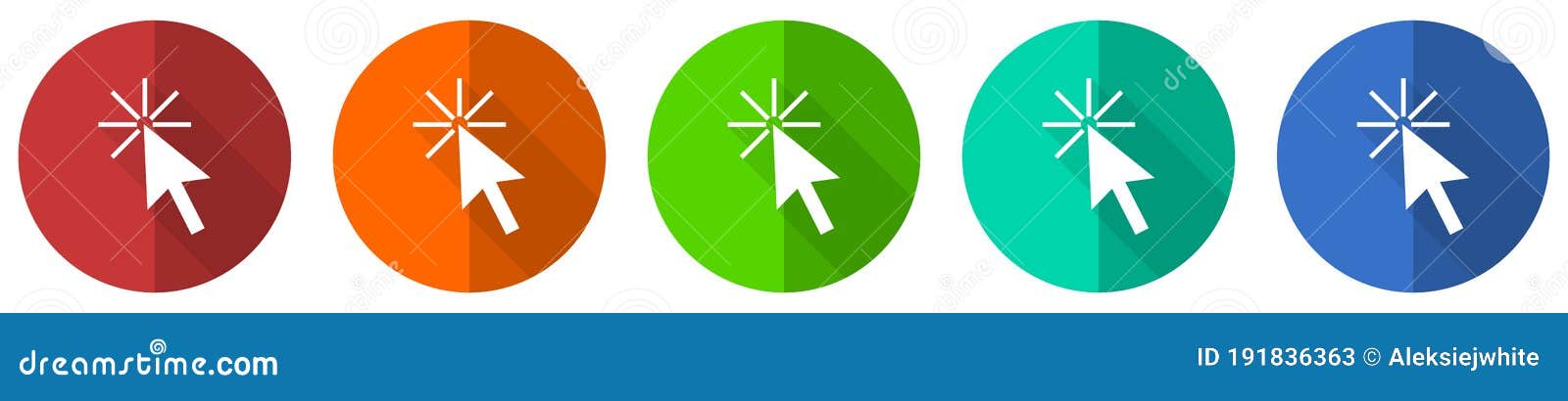 Click Here Icon Set, Red, Blue, Green and Orange Flat Design Web ...