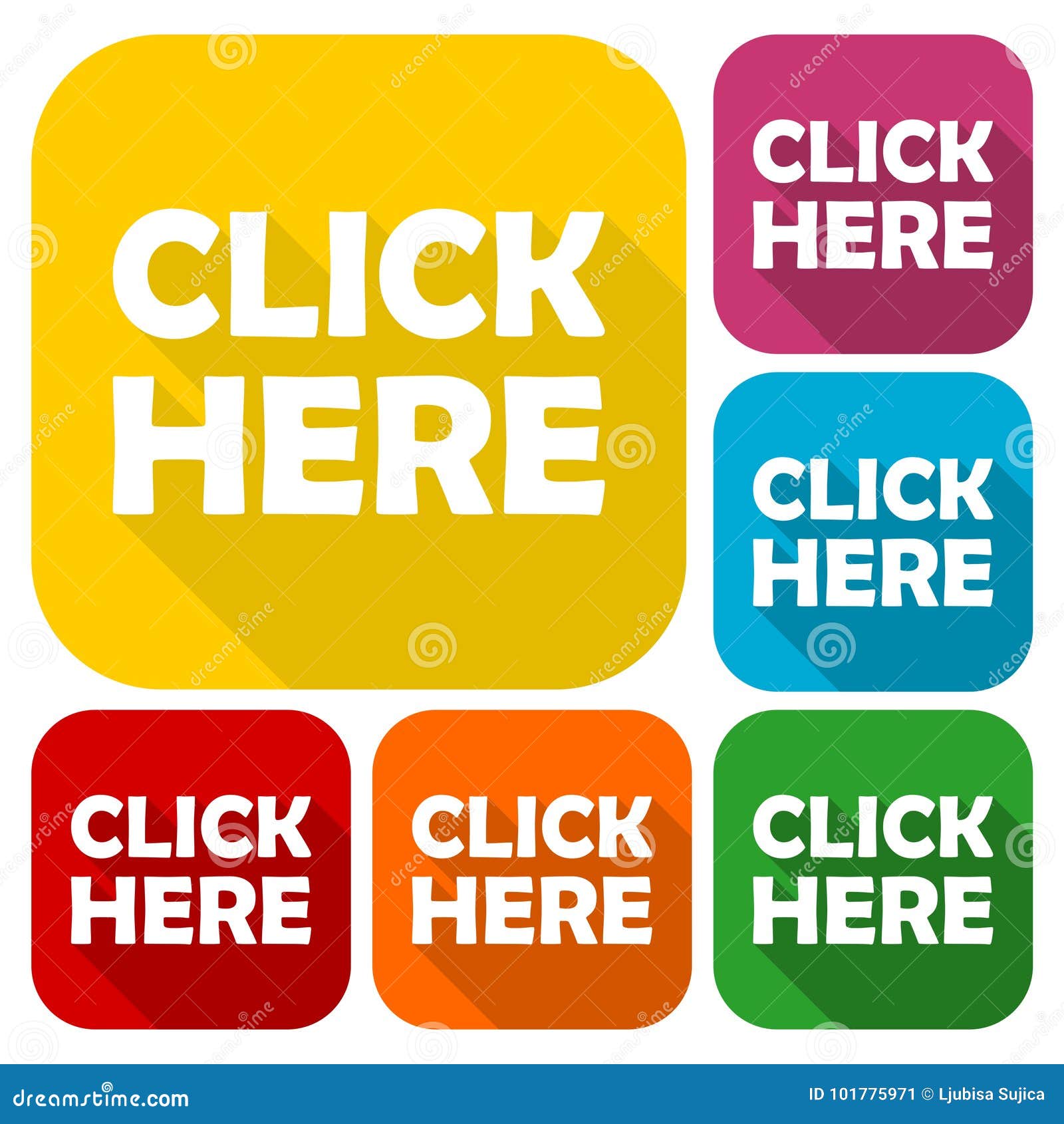 Click Here Icons Set with Long Shadow Stock Vector - Illustration of ...