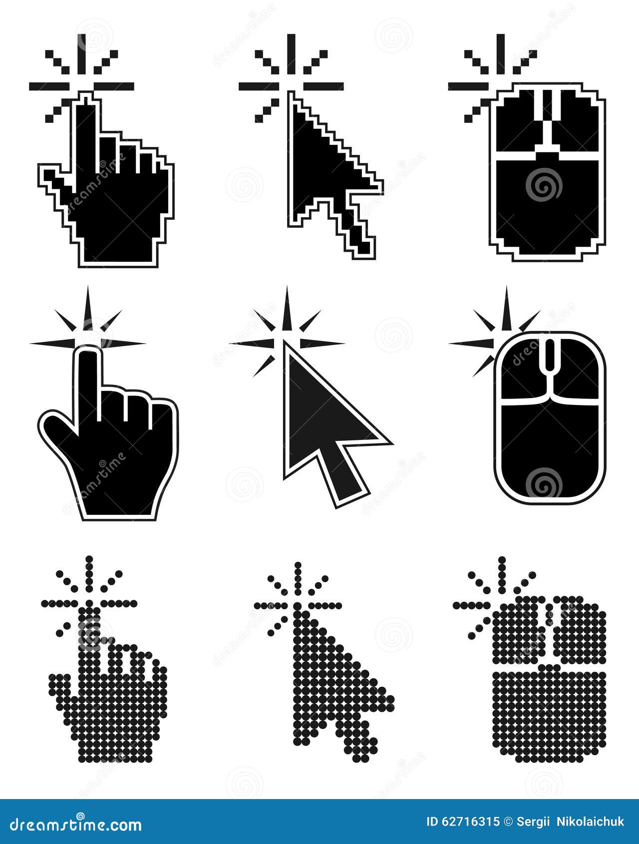 Click Here Mouse Cursors Set. Cartoon Vector | CartoonDealer.com #62716315