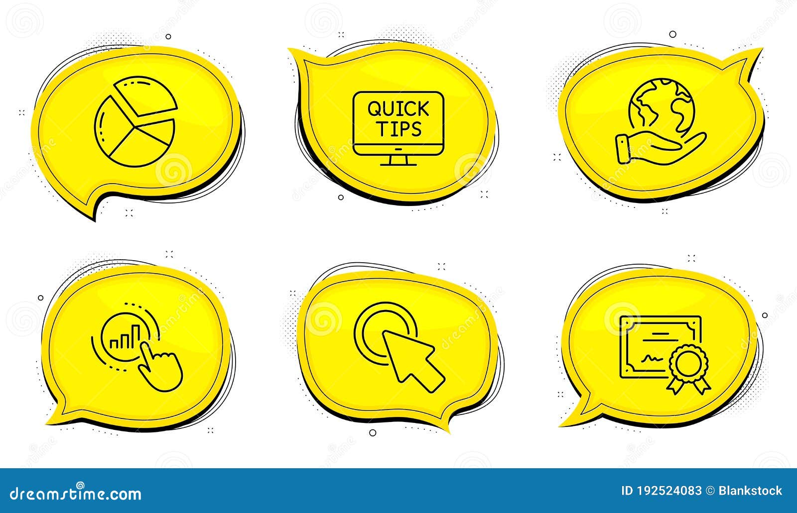 Click Here, Pie Chart and Web Tutorials Icons Set. Graph Chart Sign ...
