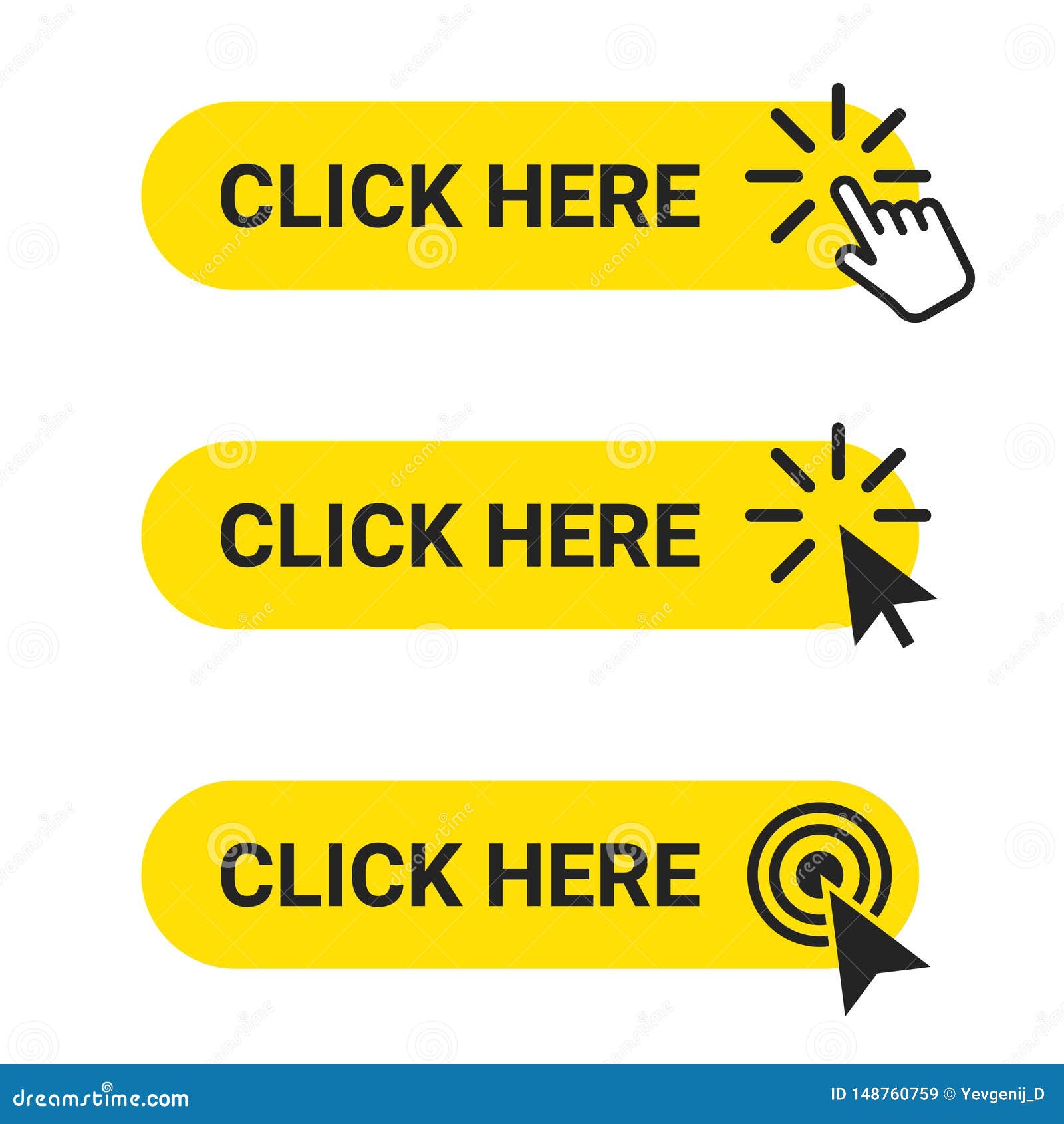 Click Here. Set of Web Buttons with Action of Mouse Cursor and Hand ...