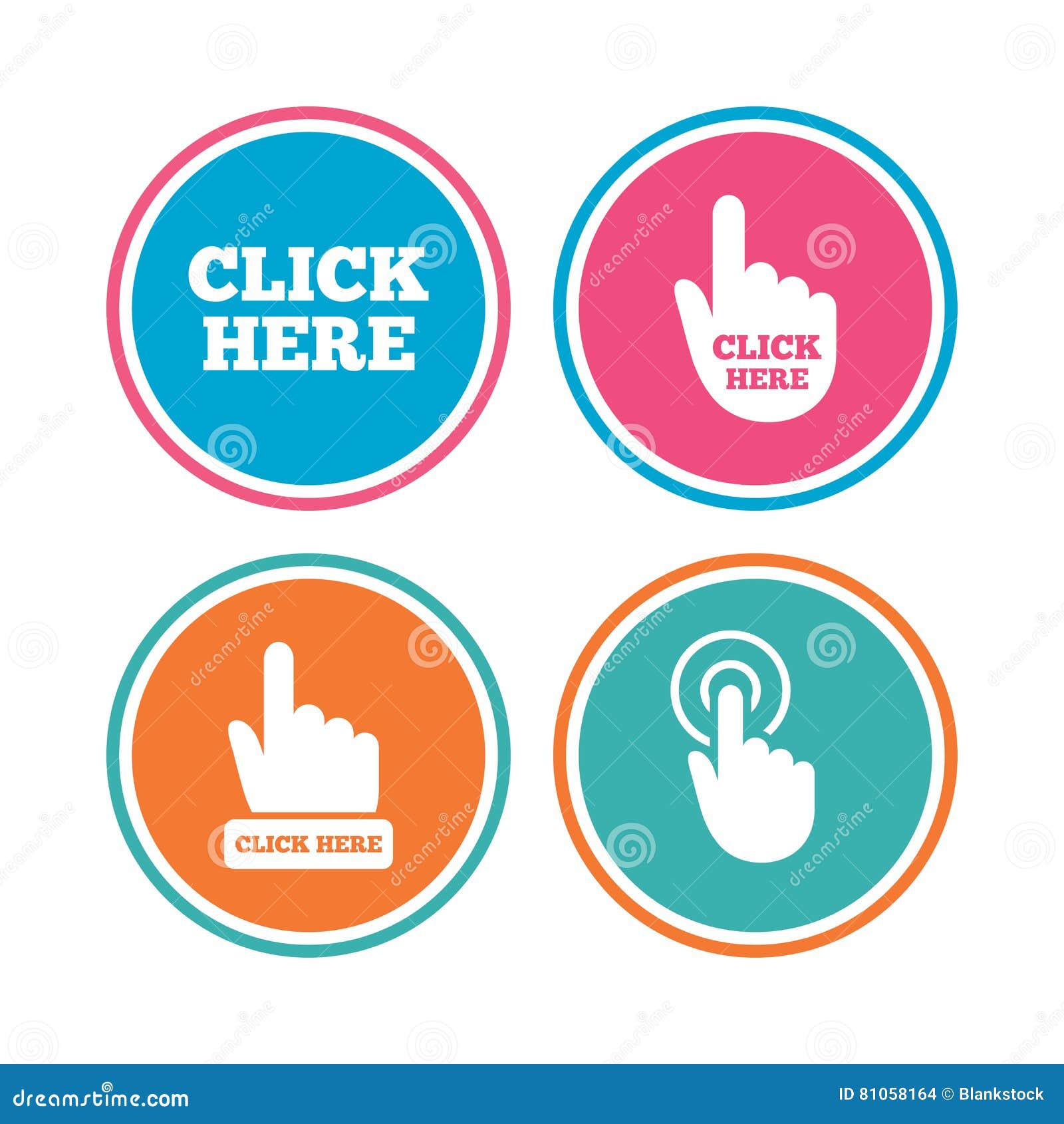Click Here Signs. Hand Press Icons. Stock Vector - Illustration of ...