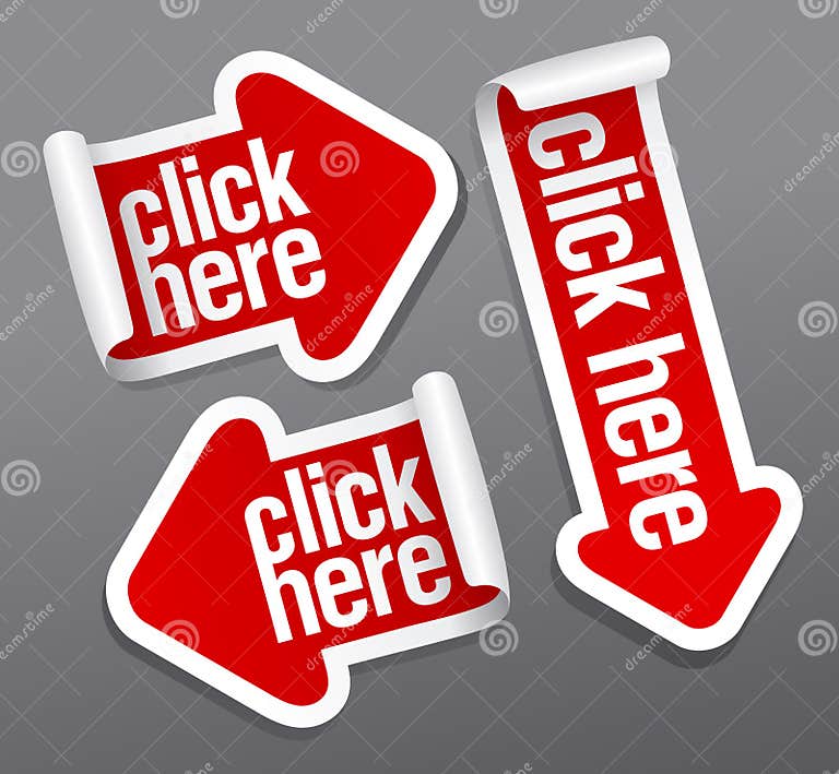 Click here stickers stock vector. Illustration of clickable - 18467012