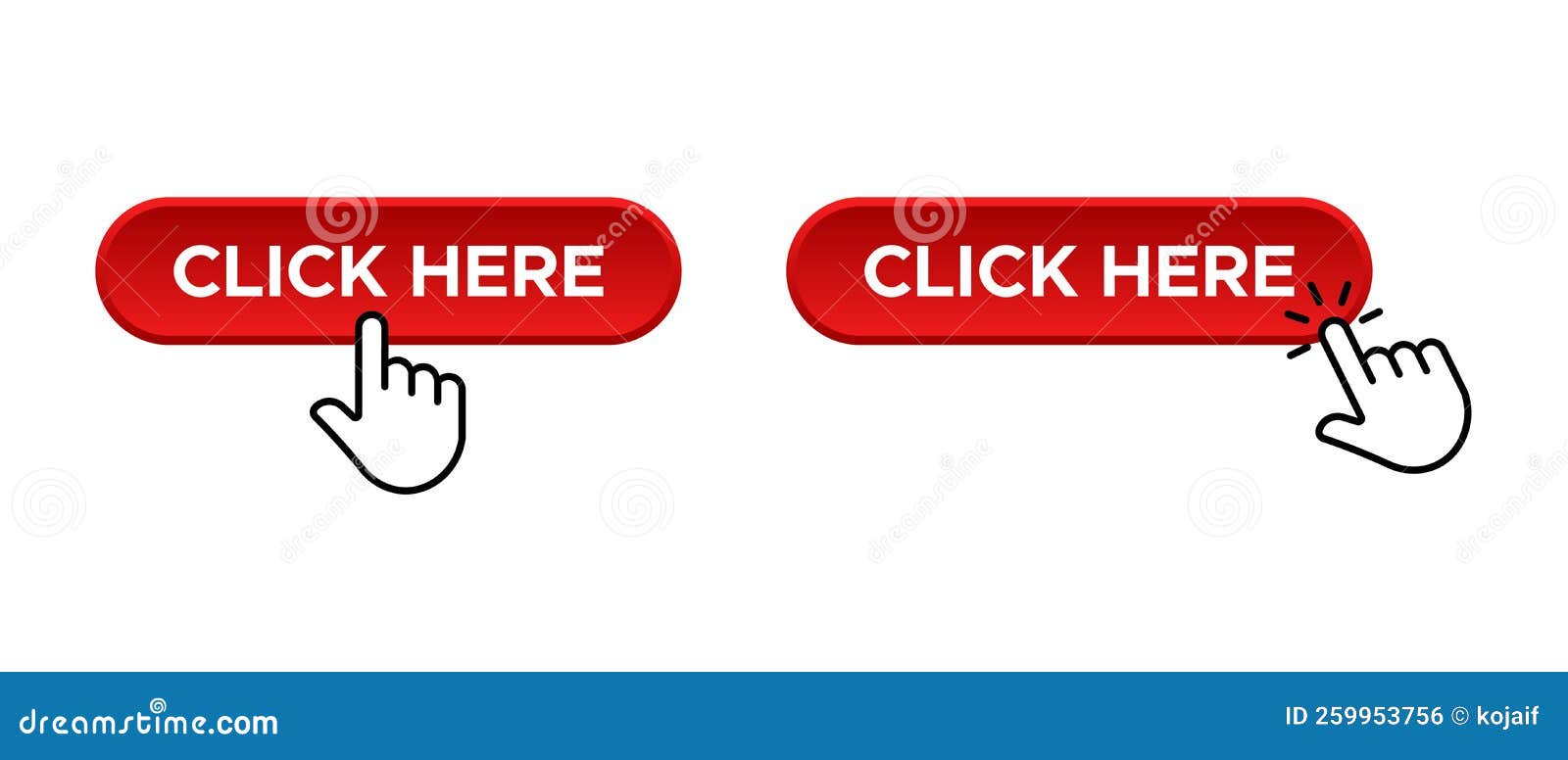 Click Here Vector Red Button. Finger Cursor Clicking Button for App and ...