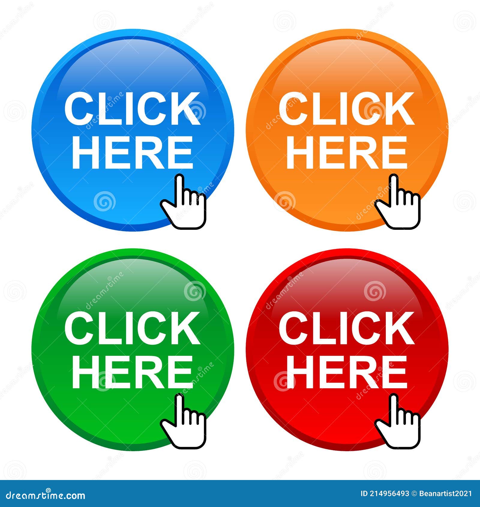 Click Here Vector Round Buttons Stock Vector - Illustration of blue ...