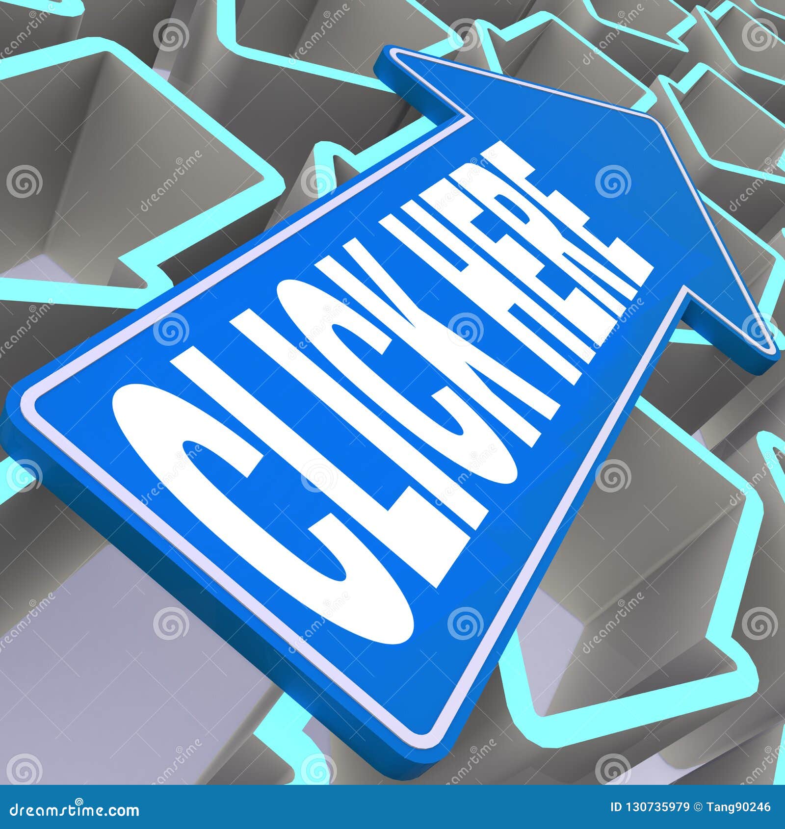 Click Here Word with Blue Arrow Stock Illustration - Illustration of ...