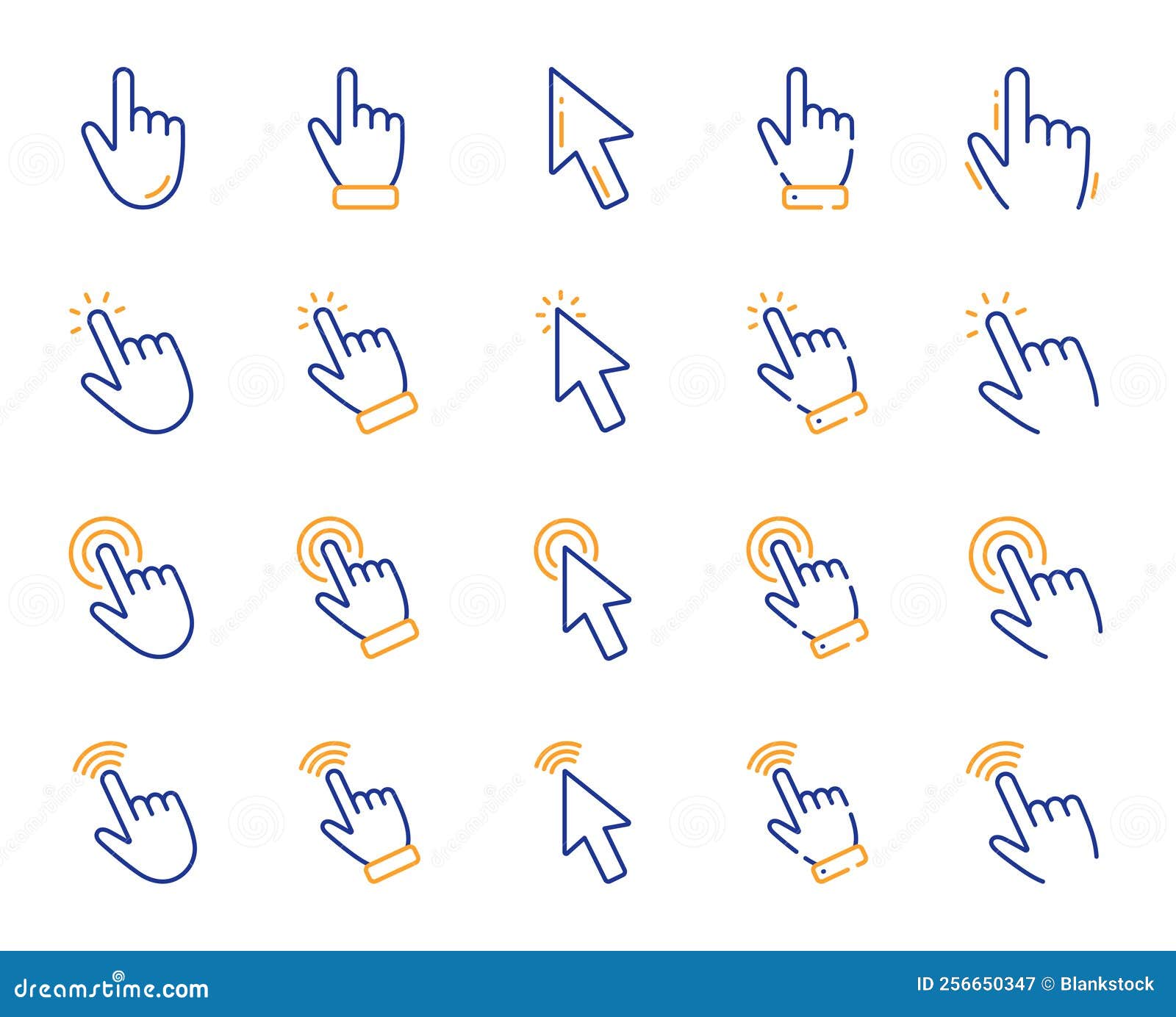 Click Pointer Line Icons. Mouse Cursor, Hand Finger and Press Here. Vector Stock Vector ...